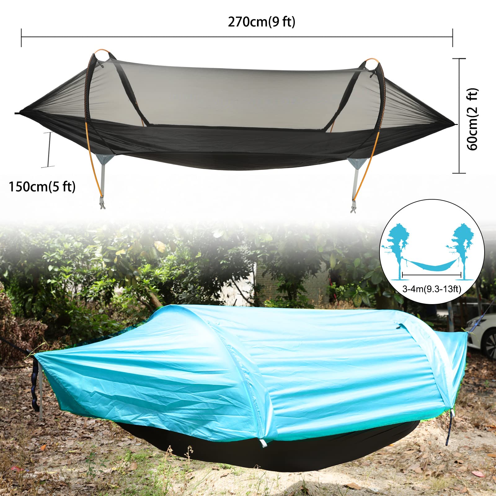 Camping Hammock Tent with Rain Fly Tarp and Mosquito Net Tree Straps,1-2 Persons Bivvy Hammock Set for Backpacking Hiking Travel Yard Outdoor Activities,Blue 108" x 60" x 24"