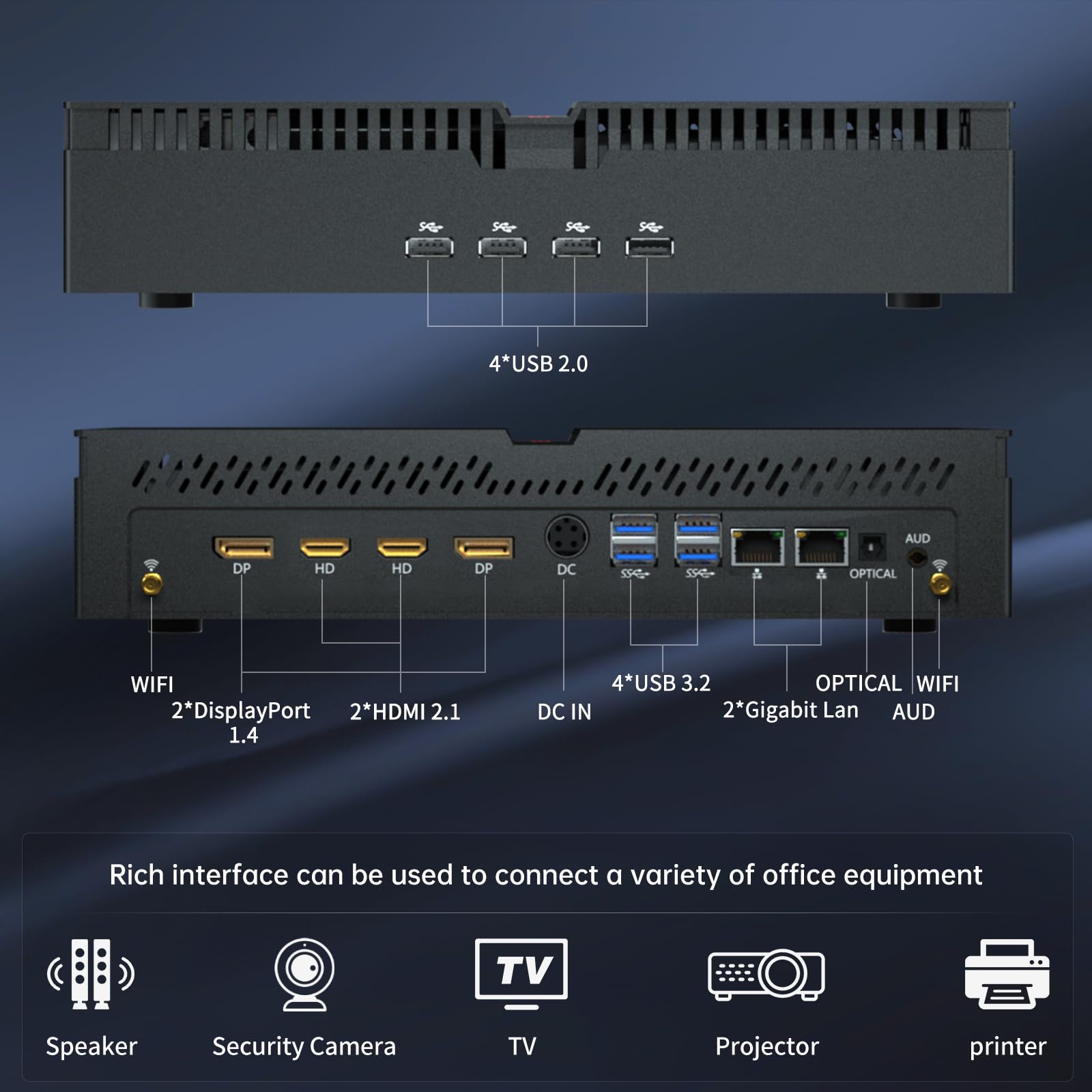 Mini PC Gaming, Desktop Computer i9-13900F 24 Cores Upto 5.6GHz, DDR5, 512G M.2 PCIE4.0 SSD, Windows 11 Pro, GeForce RTX4060Ti 8G, Four Display, 8K@60Hz Outputs, Dual LAN, WiFi6E/BT5.3