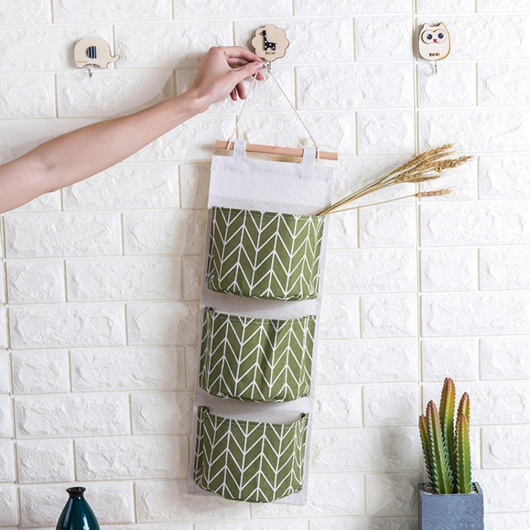 Storage Bag,IEason Clearance Sale! Wall Mounted 3 Bags Storage Bag Kitchen Supplies Fluid Systems Multilayer Bags (Green)
