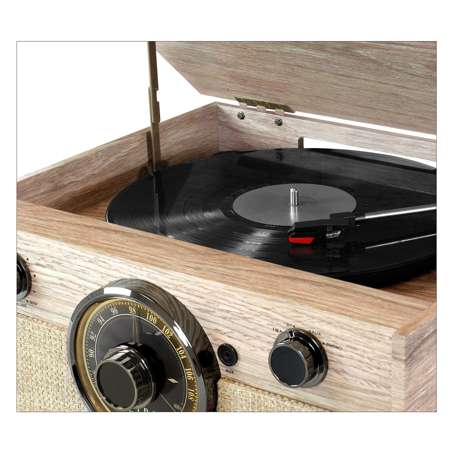 Victrola 4-in-1 Cambridge Farmhouse Modern Bluetooth Turntable with FM Radio, Farmhouse Oatmeal