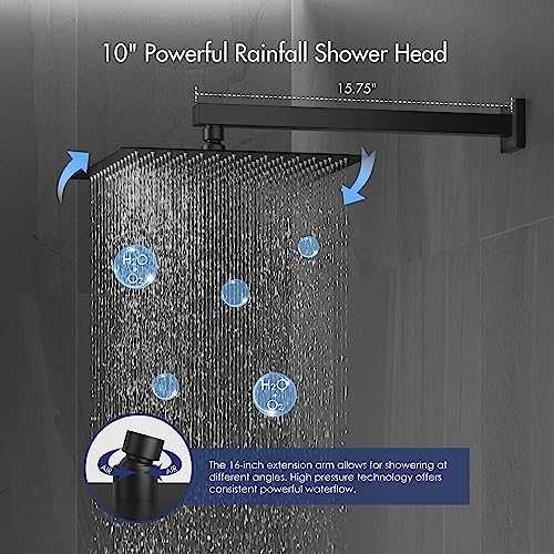 Eridanus Shower System with Tub Spout, Rough-in Valve Included, Shower Trim Kit Complete Set, 3-Function Rainfall Faucet Combo Sets, 10-inch Shower Head with Handheld and Tub Filler, Black Matte