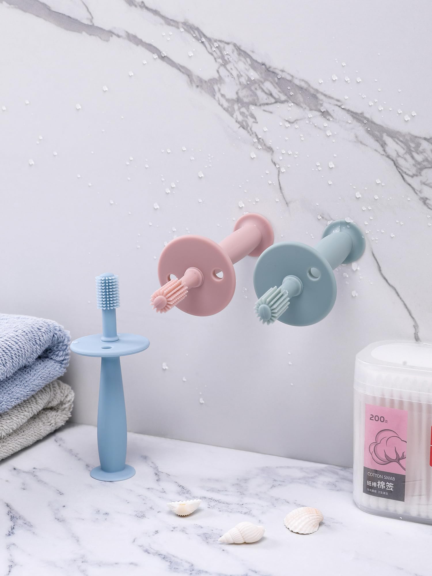 PandaEar Baby Finger Toothbrush Silicone Toothbrush Pink+Blue (3 Set)| Oral Care for Infants Ages 3 Months Plus