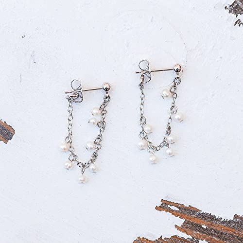 Pura Vida Silver-Plated Pearl Chain Wrap Earrings - Brass Base, Sterling Silver Posts - 1 Pair