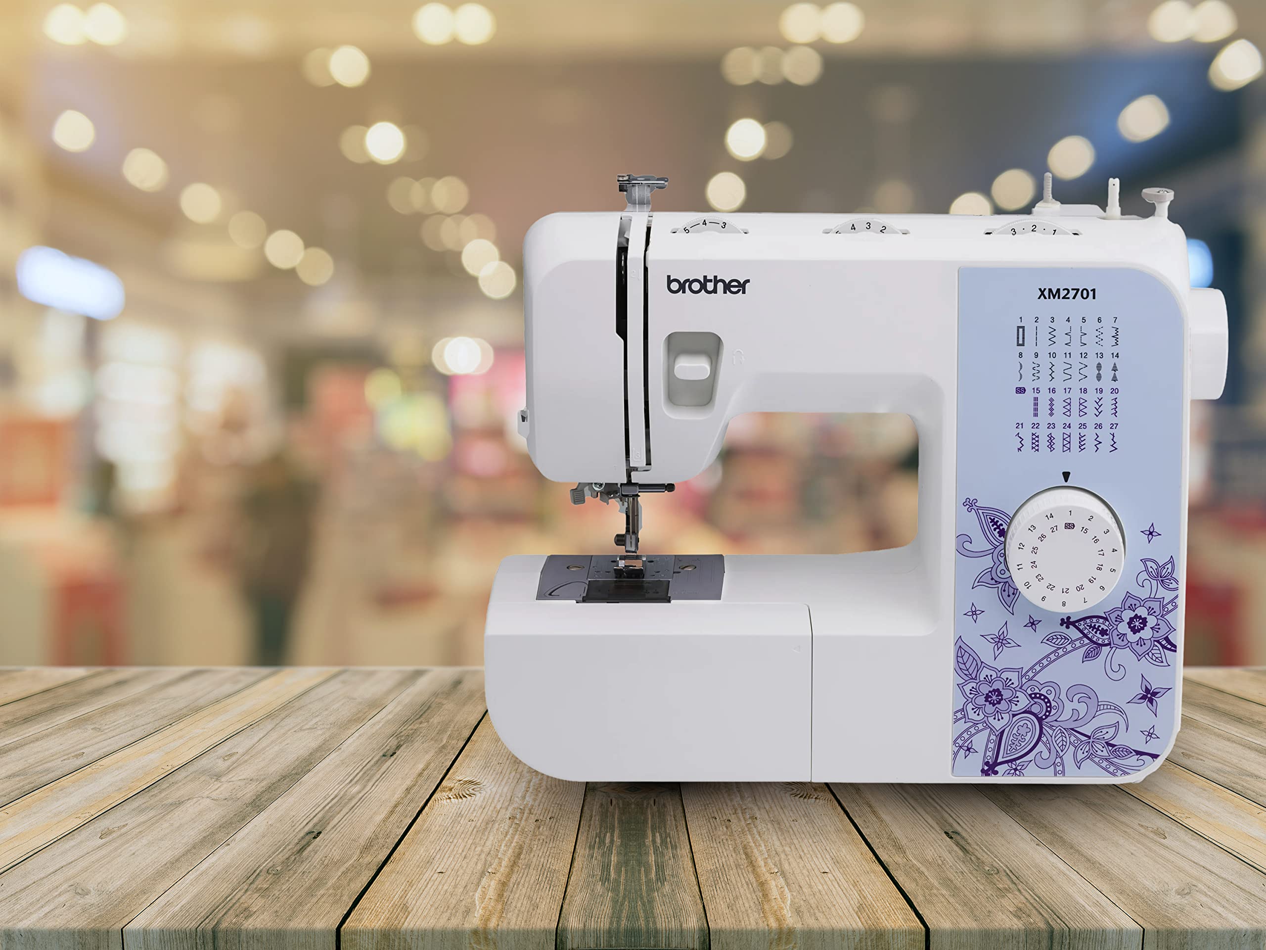 Brother Sewing Machine Bundle XM2701+, 27 Stitch Applications, 63 Stitch Functions, Simple, Portable, Great for Beginners, Top Drop-In Bobbin, 5 heavy duty needles, Kwalicable Cleaning Cloth