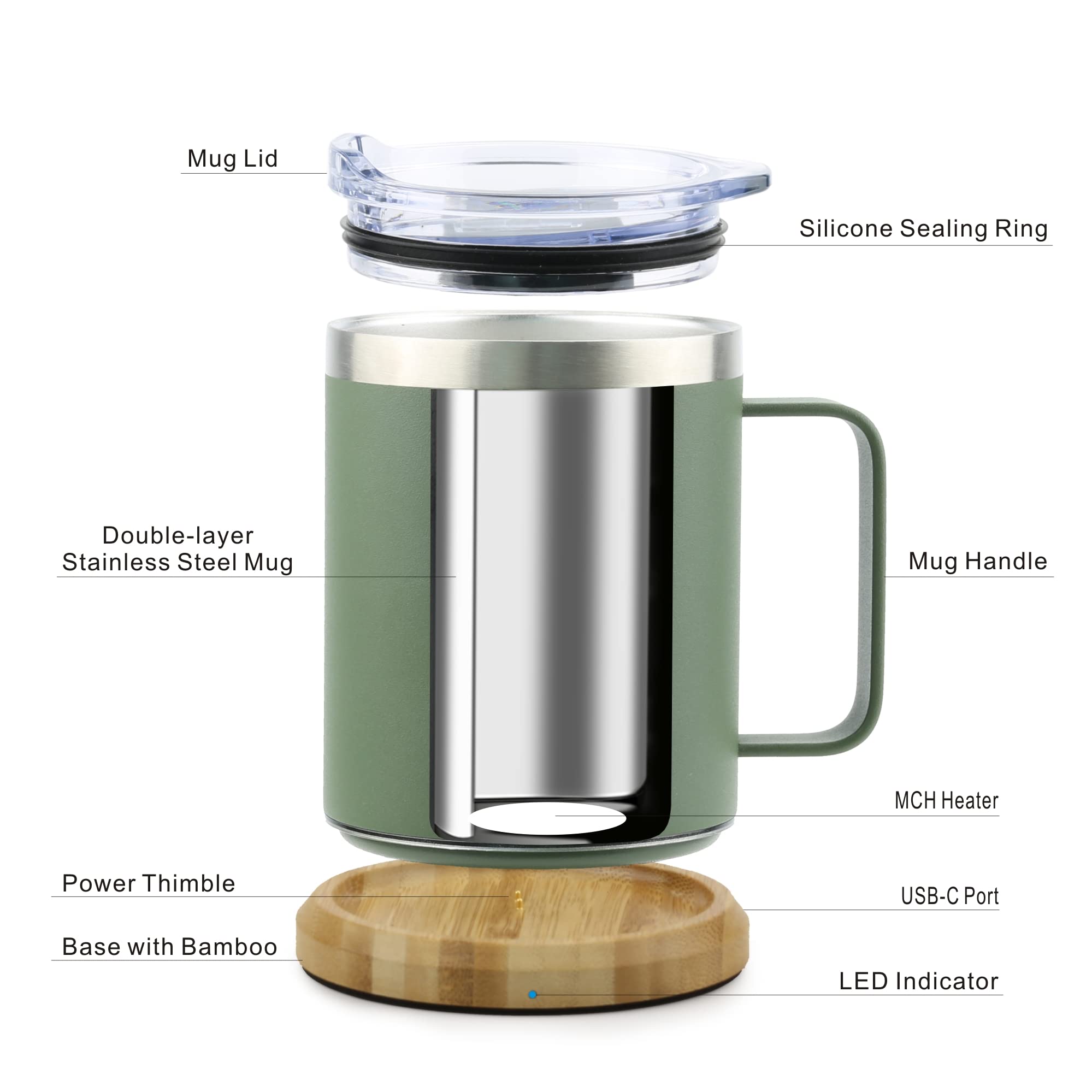 Coffee Warmer for Desk,Mug Warmer with Wireless Smart Charging,304 Stainless Steel Mug Warmer for Desk with Lid 12 Oz, Keeps Up to 131°F/55°C,Perfect for Valentines Day Cups,Coffee Gifts,Office