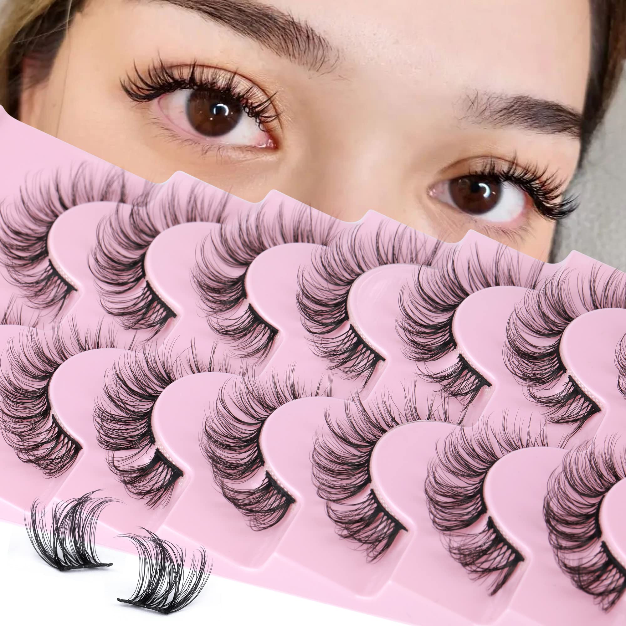 Cluster Lashes Natural Look False Eyelashes Extension Wispy Fluffy Individual Lashes Extension Natural Strip D Curl Eye Lashes Pack by GVEFETIEE