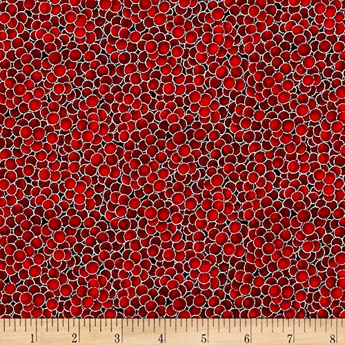 Hoffman Fabrics Classic Christmas Metallic Holly Berries Red/Silver Fabric by the Yard