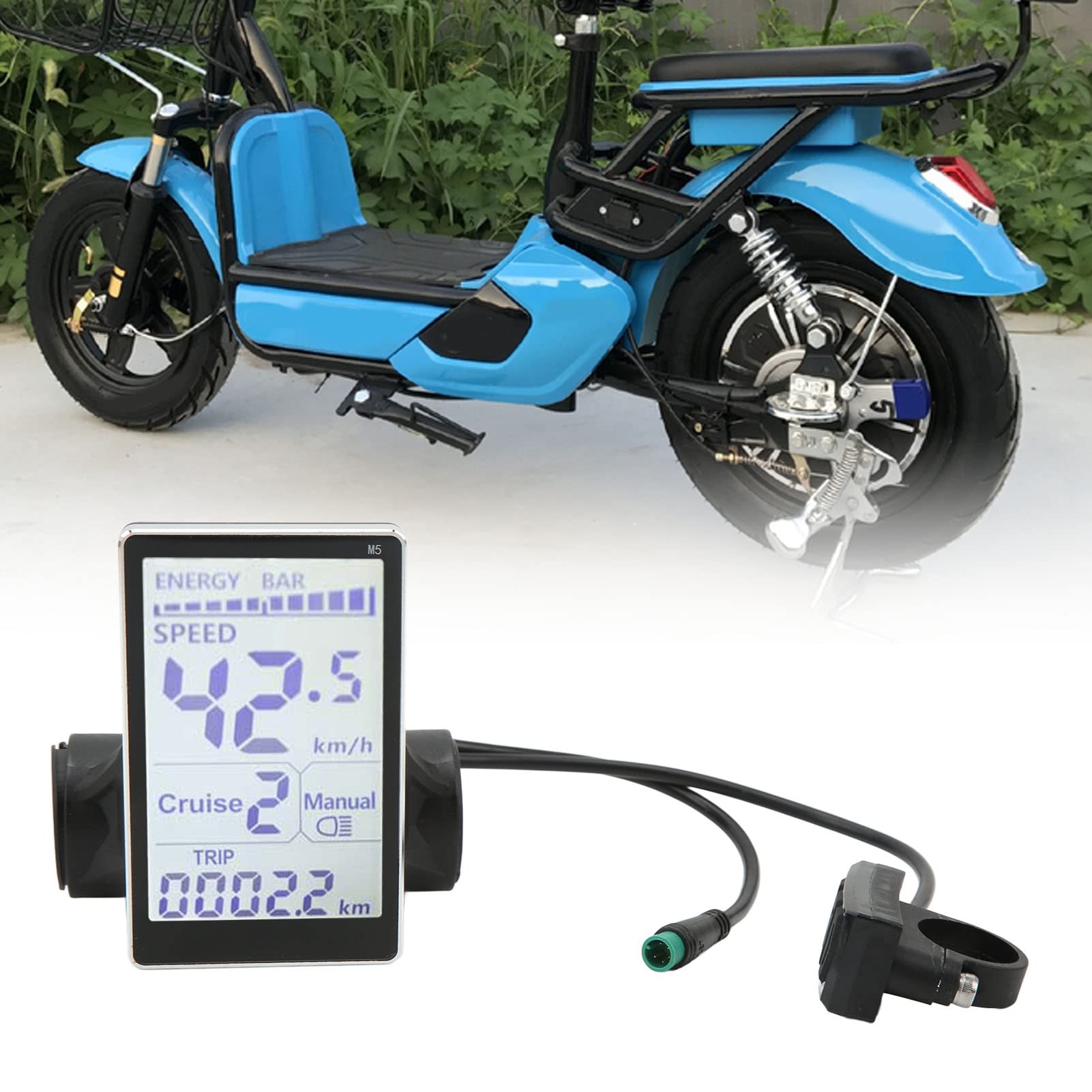 DAUERHAFT M5 LCD Panel Screen, Electric Bike LCD Meter Easy to Install Waterproof 5 Pin for 22.2mm Electric Bikes