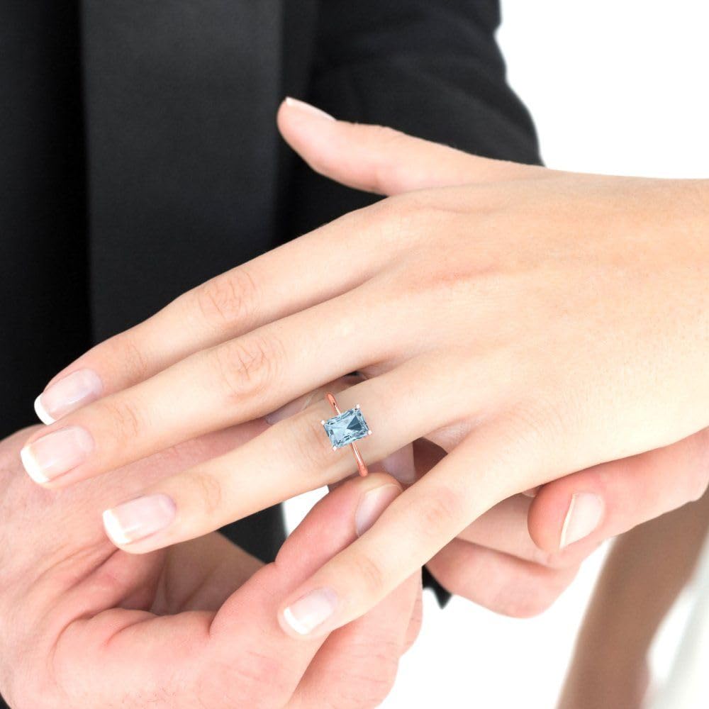 Clara Pucci 2.4ct Radiant Cut Solitaire Natural Sky Blue Topaz Wedding Bridal Designer art deco Anniversary Ring 14k Rose Gold for Women