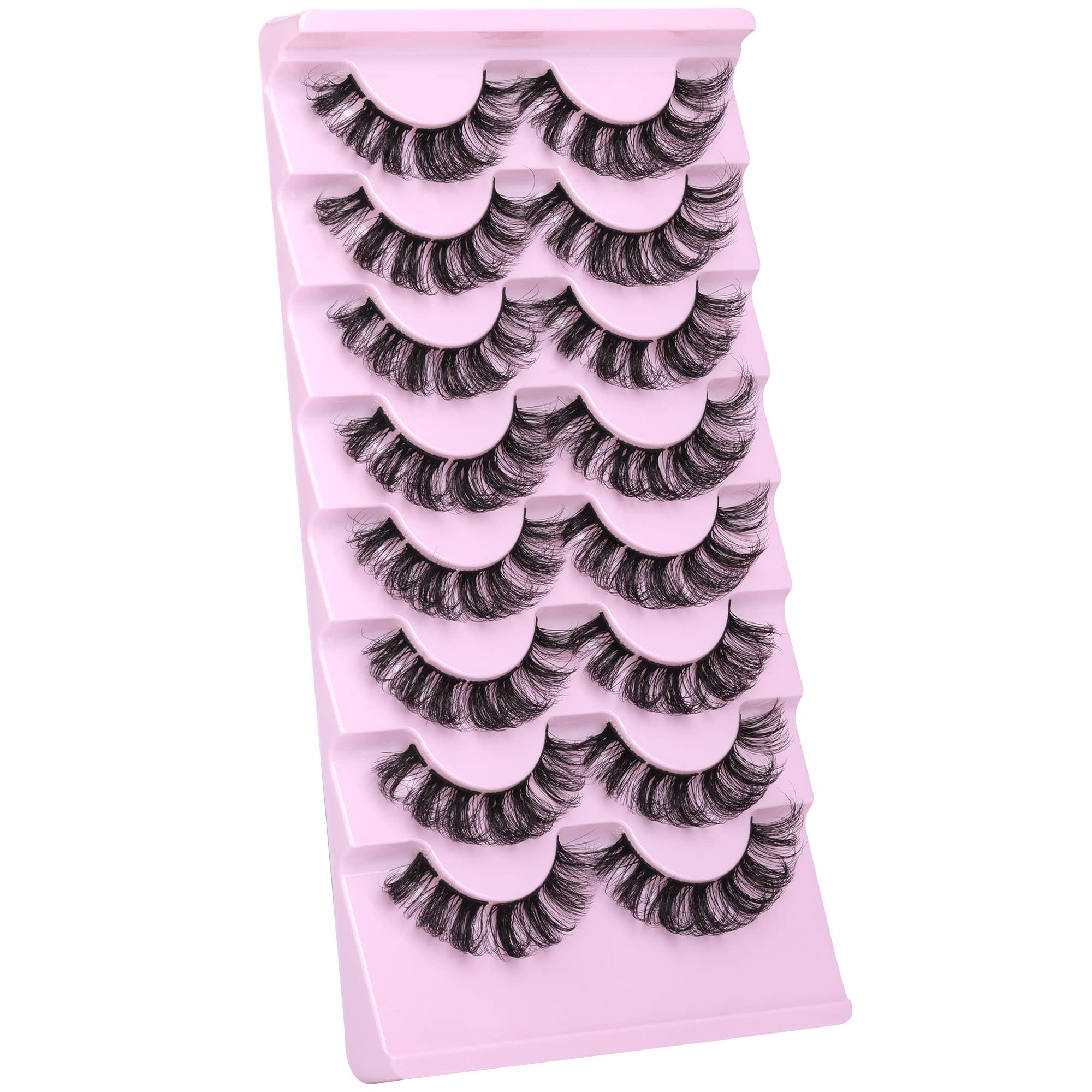 Cluster Mink Lashes Natural Look Fluffy D Curl Strip Eyelashes Extension Russian Eye Lashes Individual Wispy 5D Volume False Eyelashes 8 Pairs DIY Fake Eyelashes ALICROWN
