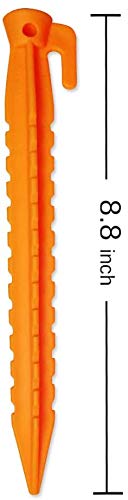 Camping Tent Stake Pegs / 8 Pack Outdoor Plastic Stakes for Christmas Holiday Decoration Bounce House Rain Tarps Outdoor Activities, Durable Plastic, Safety Orange-8.8inches