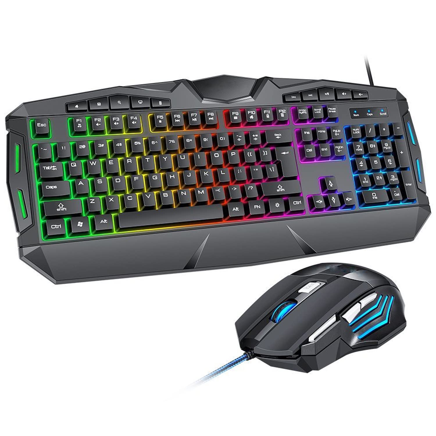 EXHNLE Gaming Keyboard and Mouse Combo Wired LED RGB Backlit, USB Wired Backlit Keyboard, for Laptop PC Computer Game and Work