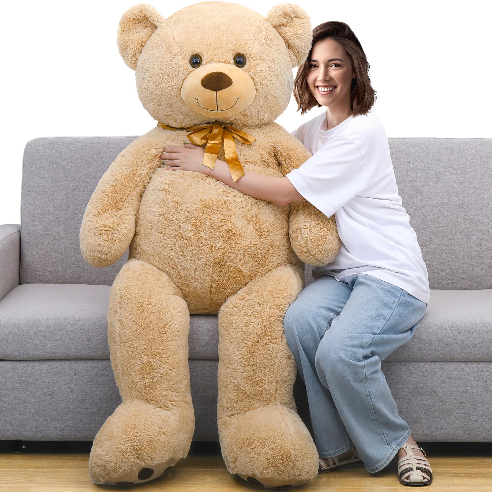 Tezituor Giant Teddy Bear Stuffed Animal,Brown Life Size Plush Teddy Bear,Soft and Cuddly Mother and Baby Set Plush Gift,52 Inches