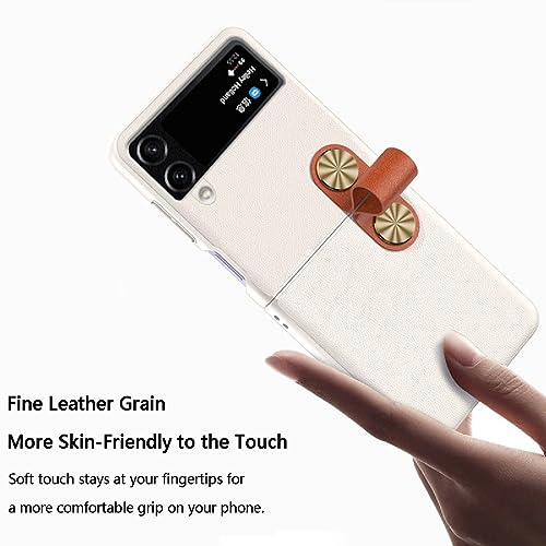 phone protective flip case Case Compatible with Samsung Galaxy Z Flip 4 5G,PU Leather + Hard PC with Wristlet Strap Durable Minimalist Ultra Thin Slim Cover Protective Phone Case for Samsung Galaxy Z