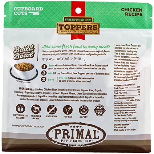 Primal Cupboard Cuts Freeze Dried Raw Cat Food & Dog Food Topper, Grain Free Meal Mixer for Dogs & Cat (Chicken, 3.5 oz)