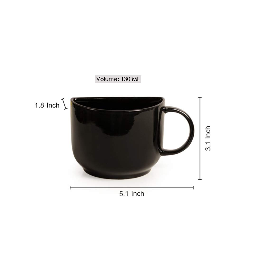 ExclusiveLane Half Ceramic Tea Cups | Black, 130ml | Set of 2 | Handmade Studio Pottery Tea Glasses for Tea Party | Coffee Mugs for Hot or Cold Beverages | Microwave Safe | Ideal Housewarming Gift