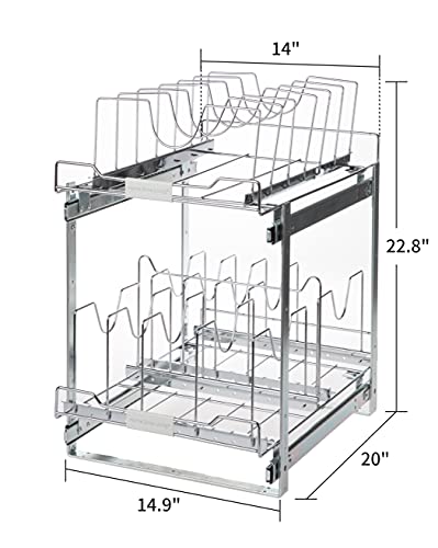 Home Zone Living Pull Out Kitchen Cabinet Organizer with Two Tiers of Storage, 15β W x 20β D