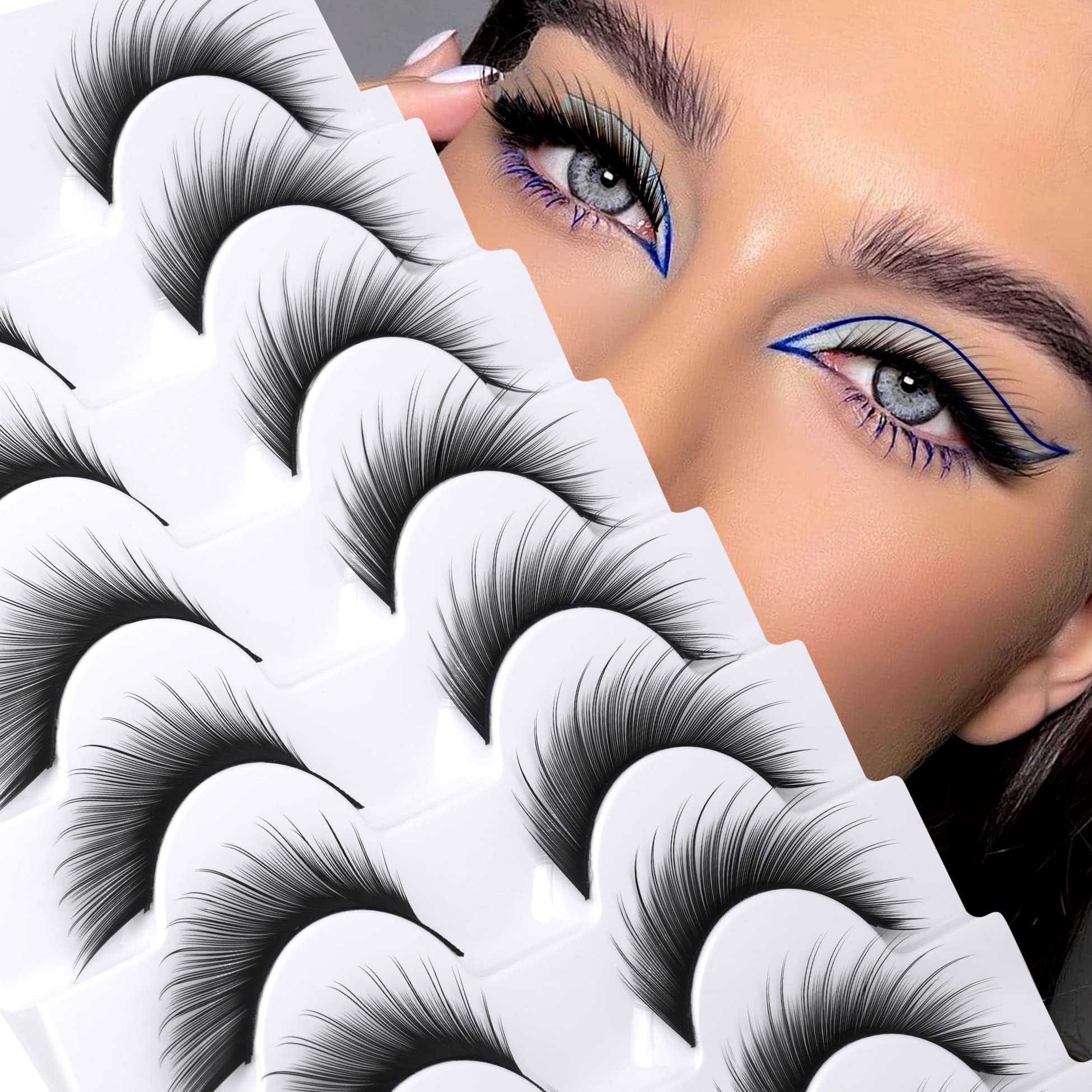 Fox Eye Lashes Cat Eye Wispy Lashes Look Like Extensions False Eyelashes Fairy Angel Wing Lashes Natural Look Soft 8 Pairs Fake Eyelashes Pack