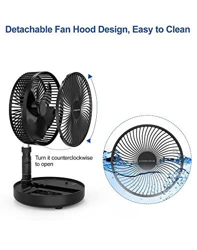 Primevolve 8.7 inch Battery Operated Fan for Bedroom with Remote, Rechargeable Portable USB Fan with Adjustable Height for Camping Tent Travel Black