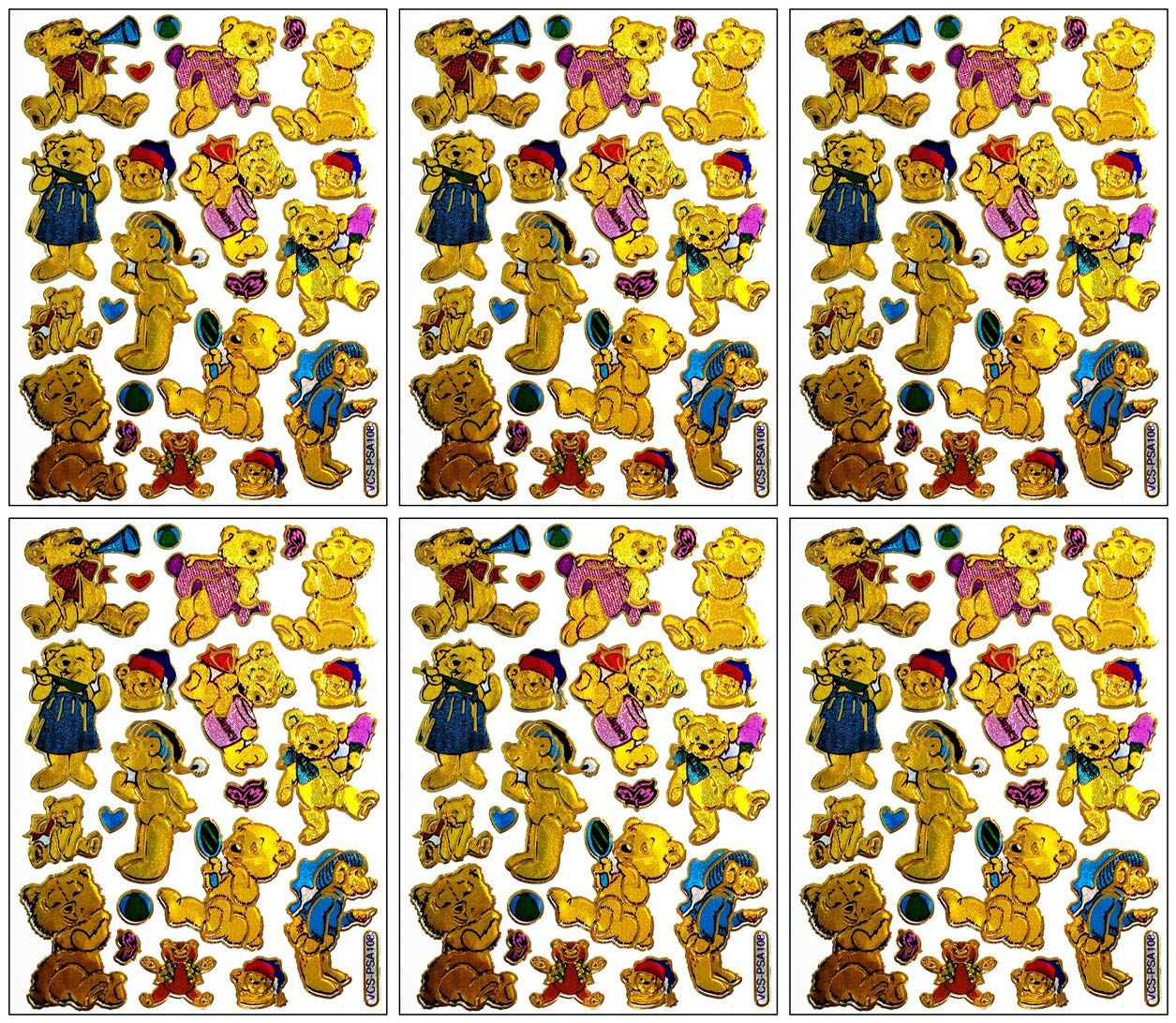 PARITA Stickers Glitter Cute Teddy Bear Gold Cartoon Stickers Craft Scrapbooking Book Album Card Diary Create Imagination Art Decal Waterproof for Kids (Pack 6 Sheets.) (13)