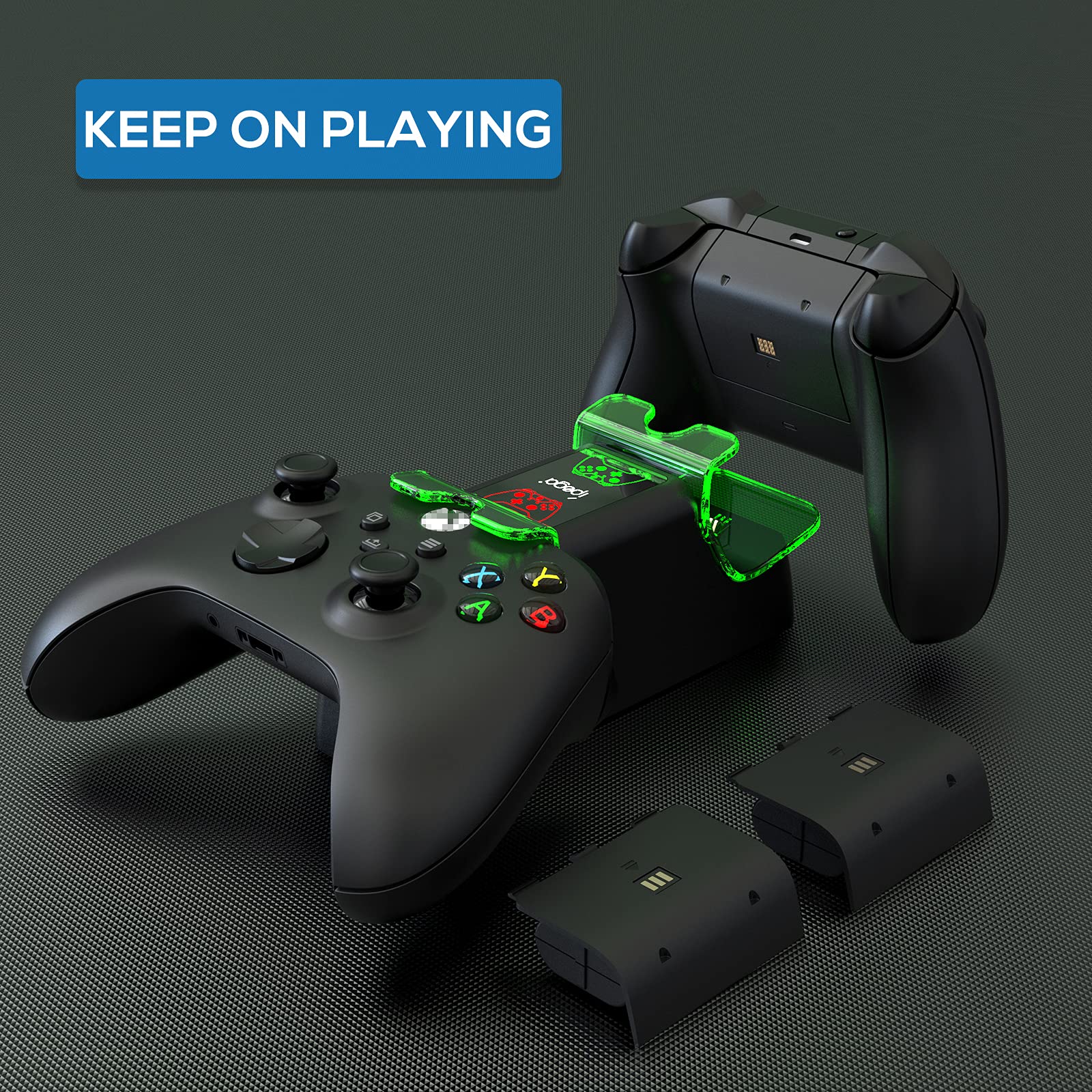 Charging Station for Xbox Series X|S Controller with 2 Packs 1400mAh Rechargeable Battery, Dual Conroller Charger Docking Station with Batteries and Battery Covers for Xbox Series X|S Controllers