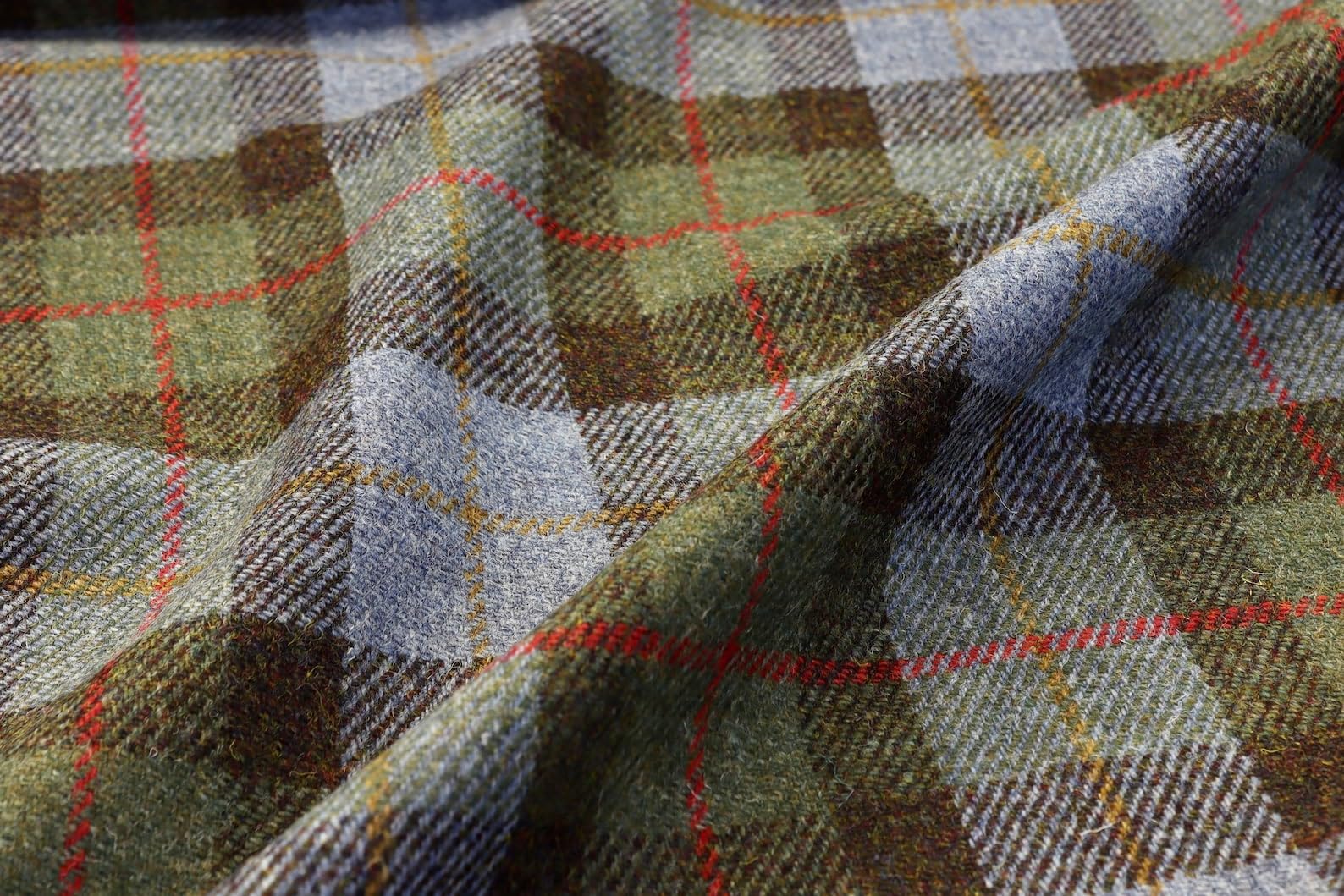 Traditional Harris Tweed MacLeod Tartan Pure Wool Woven Fabric with Authenticity Labels (Blue and Green, 100 x 75cm)