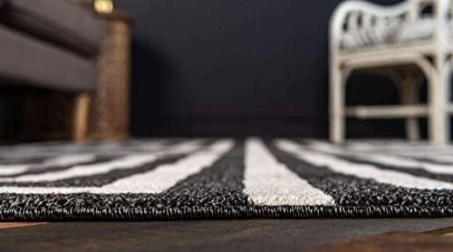 Unique Loom Athens Collection Classic Geometric Modern Border Design Area Rug, 9 ft x 12 ft, Black/Beige