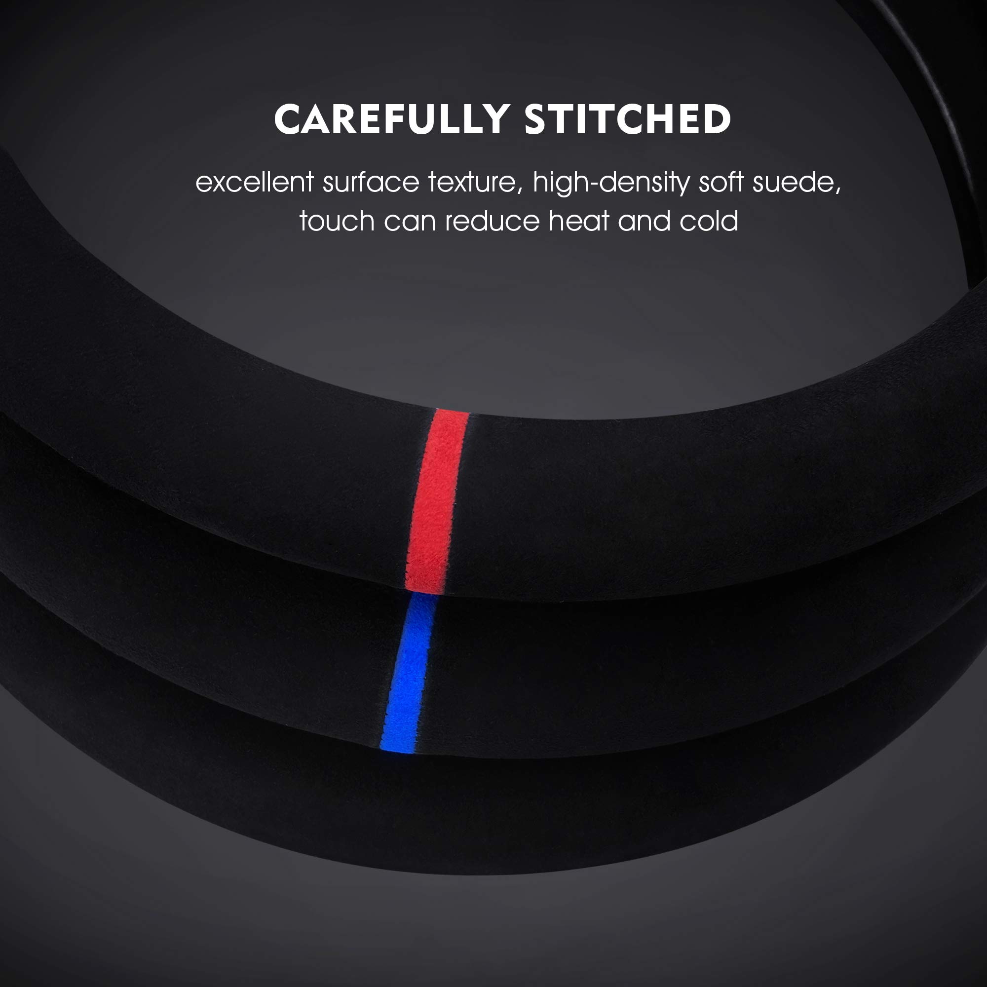Carodi Car Suede Steering Wheel Cover Car Non-Slip Leather Car Interior Fitting 15-inch Universal