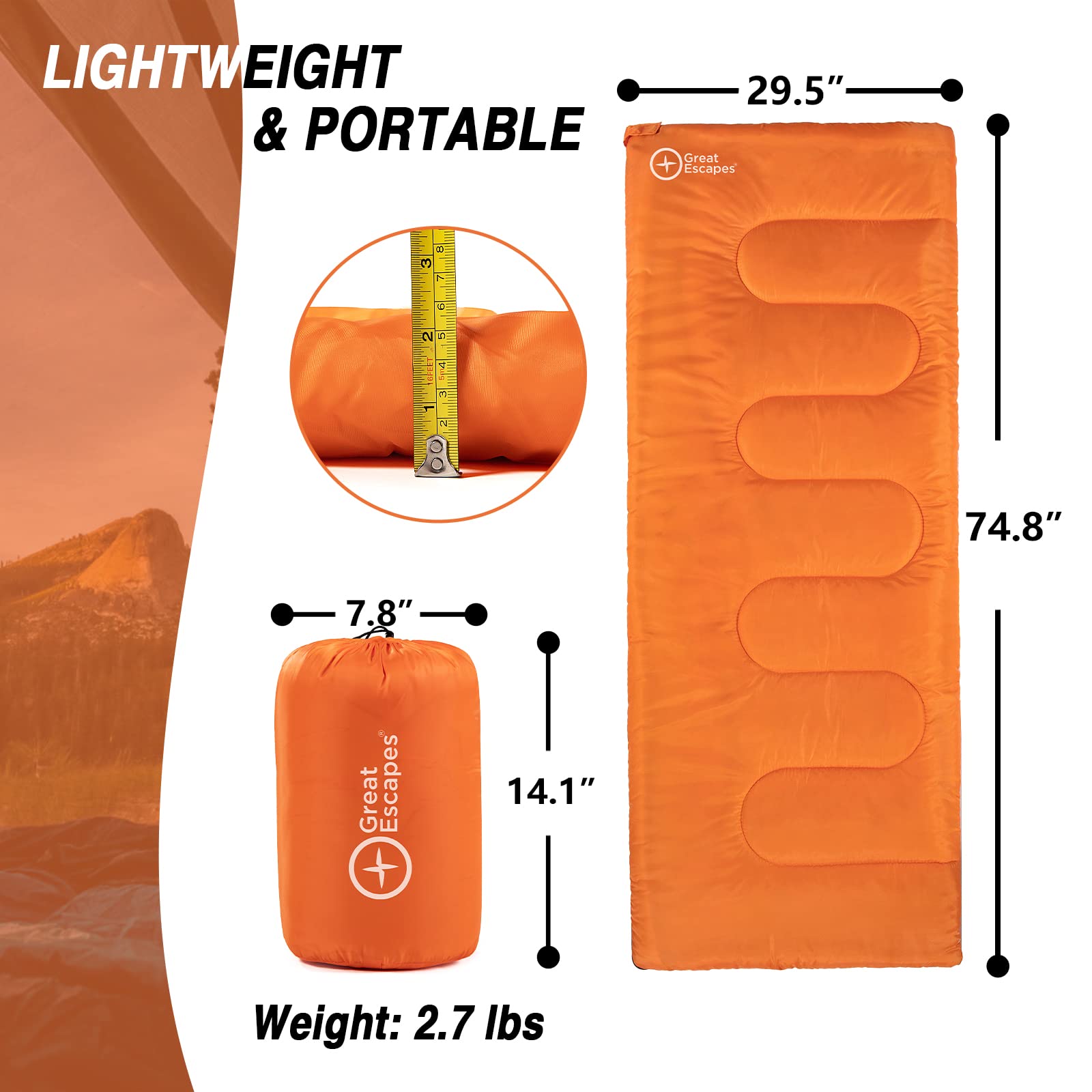 Camping Sleeping Bag for Adults Kids 4 Season Cold & Warm Weather - Ultralight Waterproof Envelope Sleeping Bag with Compression Sack for Indoor Outdoor Hiking Backpacking Use
