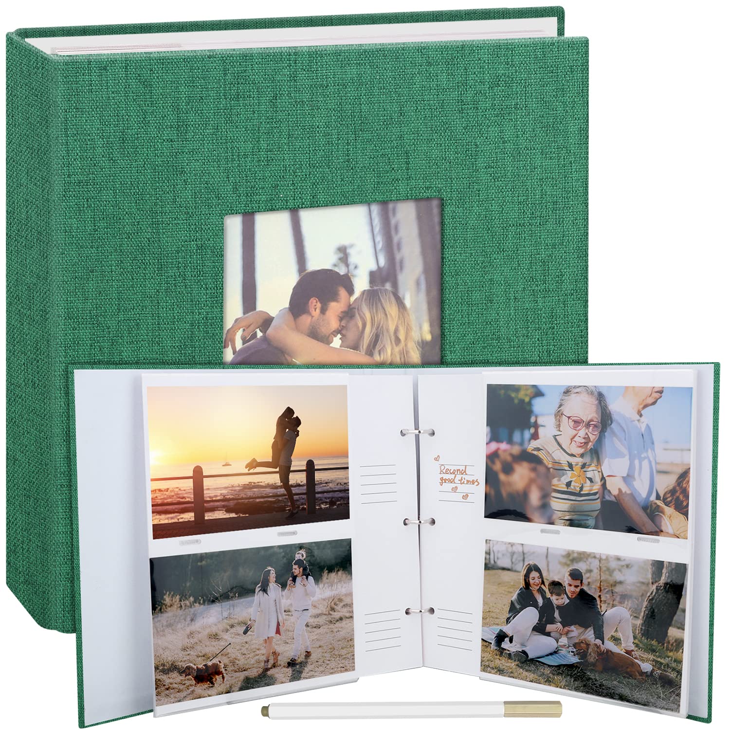 Photo Album 4x6 200 Pockets Linen Frame Cover Picture Album with Writing Space Small Capacity Photo Book for Family Anniversary Baby Vacation Wedding Album with A Metallic Pen