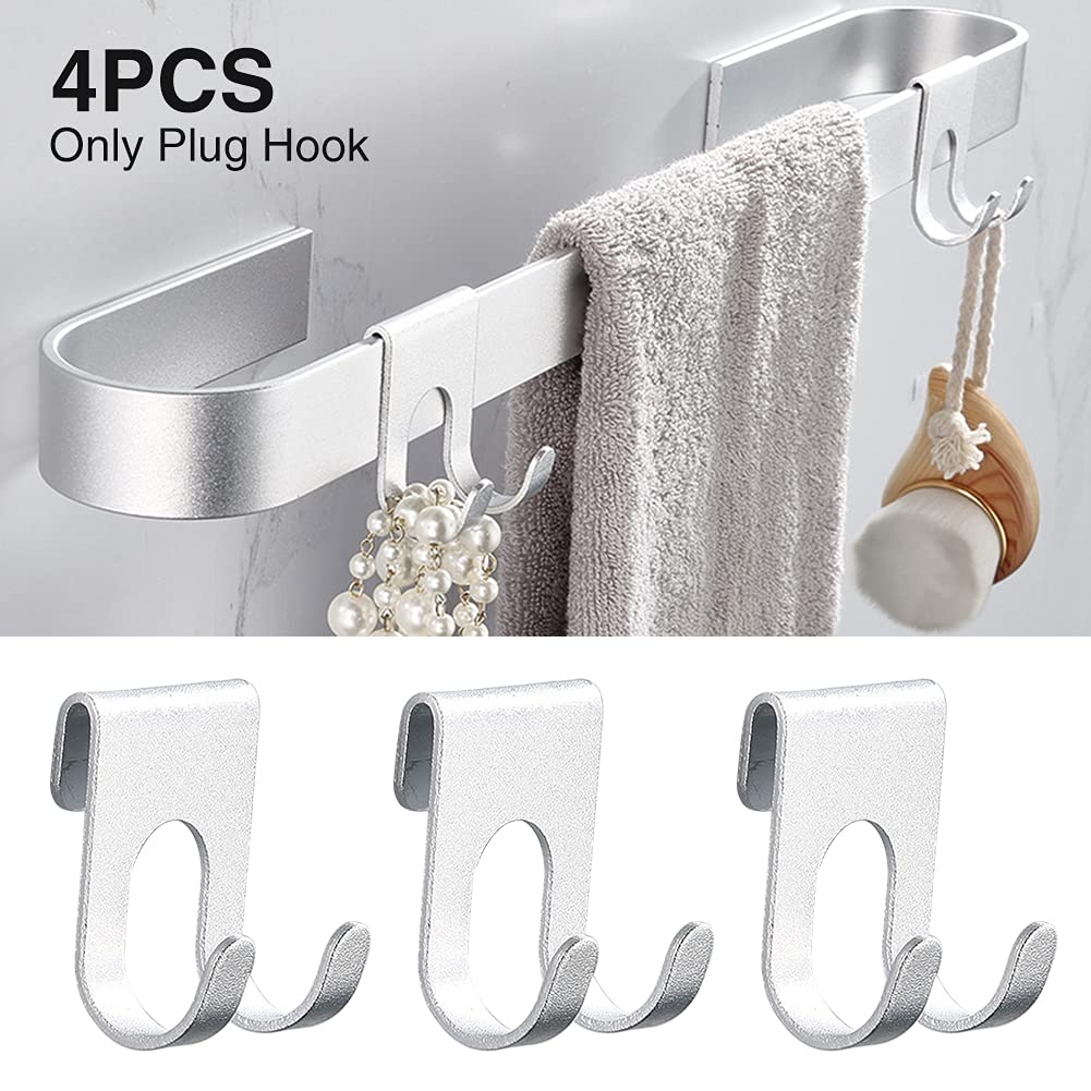 EMVANV 4pcs Adhesive Plug Hook, Stainless Steel Heavy Duty Razor Holder for Shower, Kitchen Organizer for Shaver Plug Robe Towel Loofah Coat, Shower Razor Holder Storage Hooks(Silver)