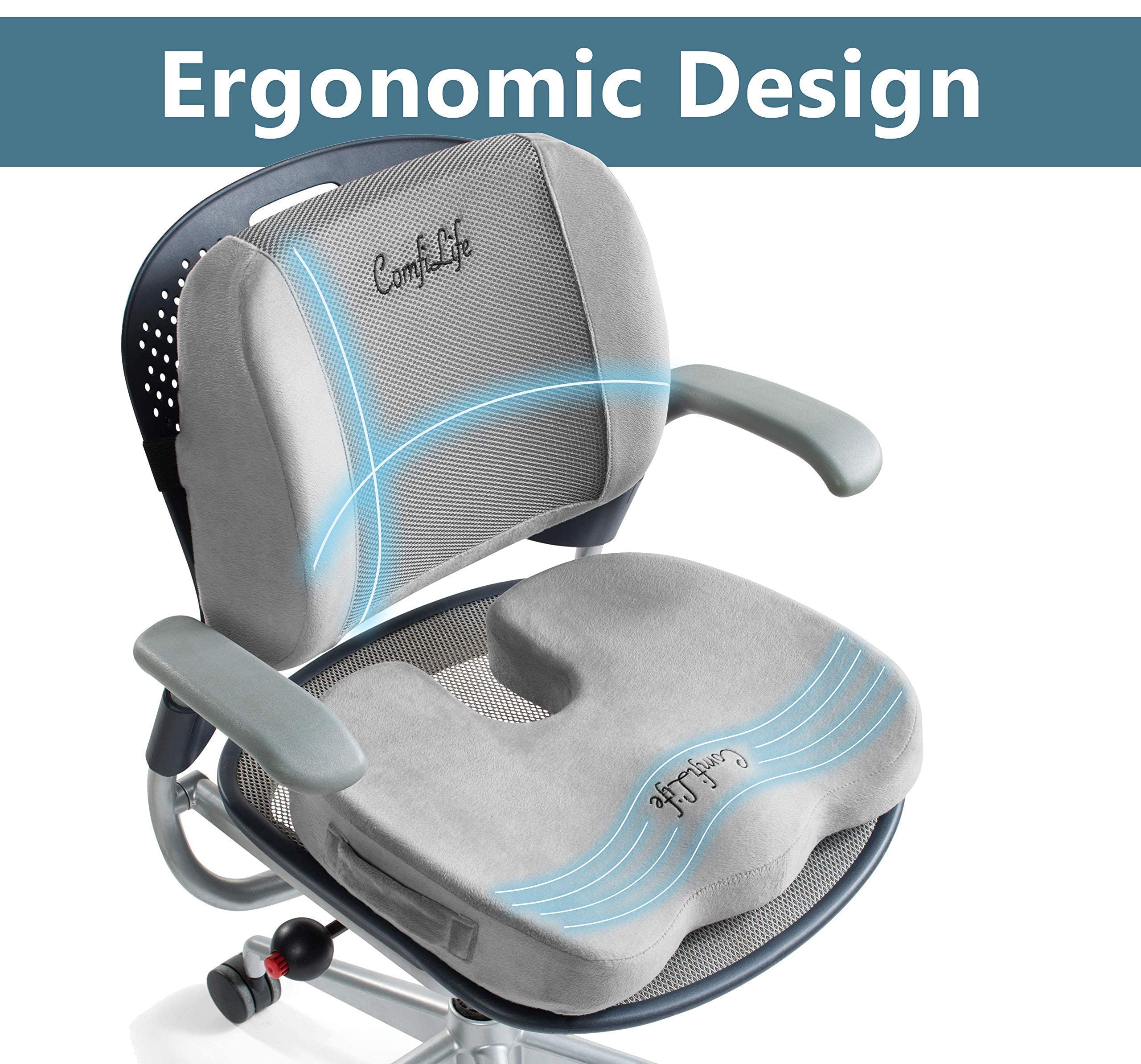 ComfiLife Body Positioner, Seat Cushion & Lumbar Support Bundle, 100% Memory Foam Office Chair & Car Seat Cushion for Back Pain & Sciatica Relief