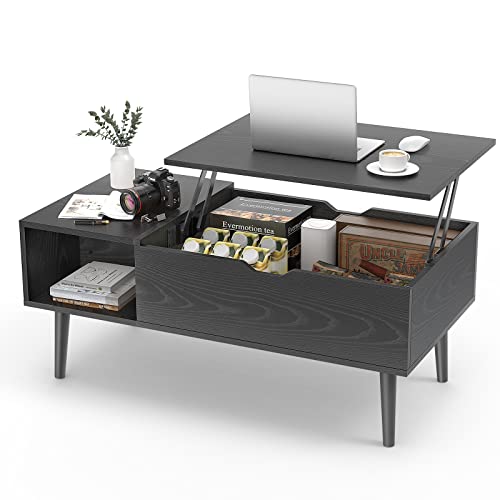 Sweetcrispy Coffee Table, Lift Top Coffee Tables for Living Room,Rising Tabletop Wood Dining Center Tables with Storage Shelf and Hidden Compartment (Black)