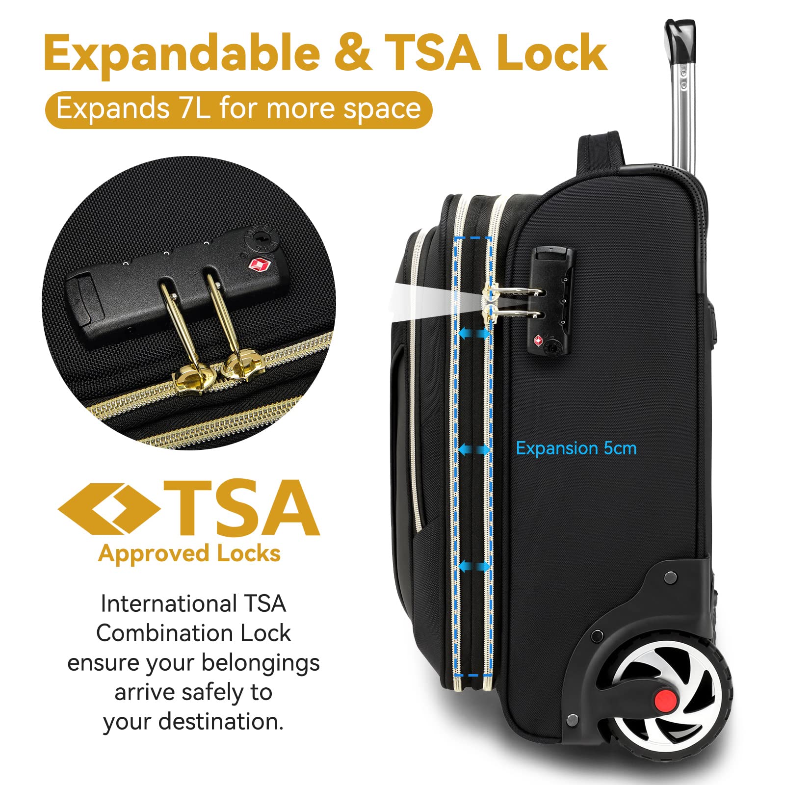 Carry On Luggage 20-Inch Suitcases with Wheels Luggage Sets 2Piece Suitcase Set Expandable with TSA Lock Airline Approved Rolling Lightweight Suitcases for Women Men, Black