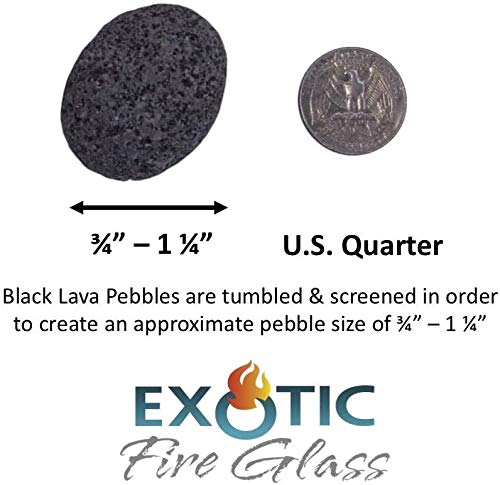 Exotic Fire Glass | Tumbled Black and Gray Lava Pebbles | 25 Pound Bag | 3/4-1 1/4 Inch Pebble Size | Perfect for Any Natural Gas or Propane Outdoor Fire Pit (Black/Gray)