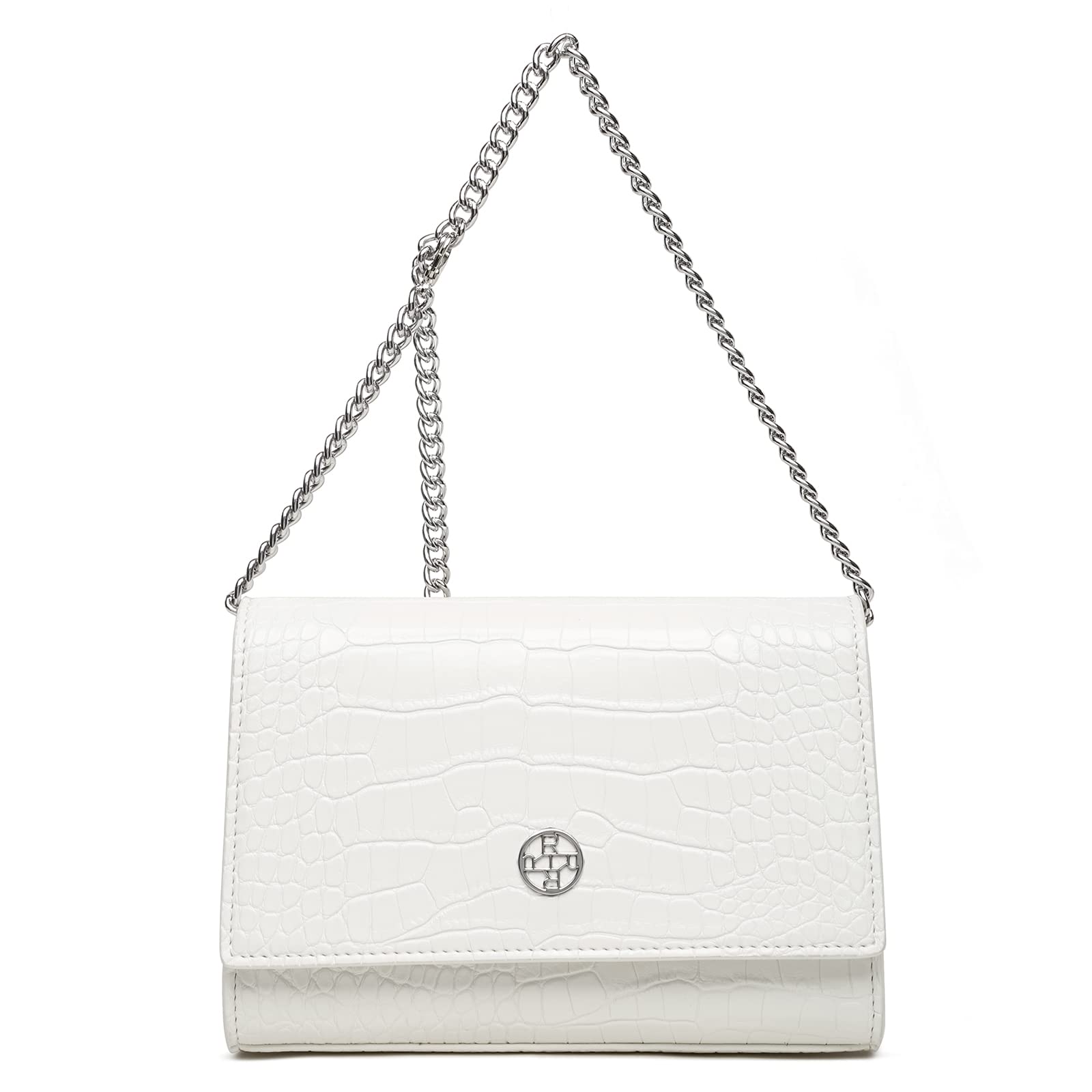 Crocodile Leather Crossbody Bags for Women Leather Cross Body Purses Cute Designer Handbags Shoulder Bag Concise Style(White)