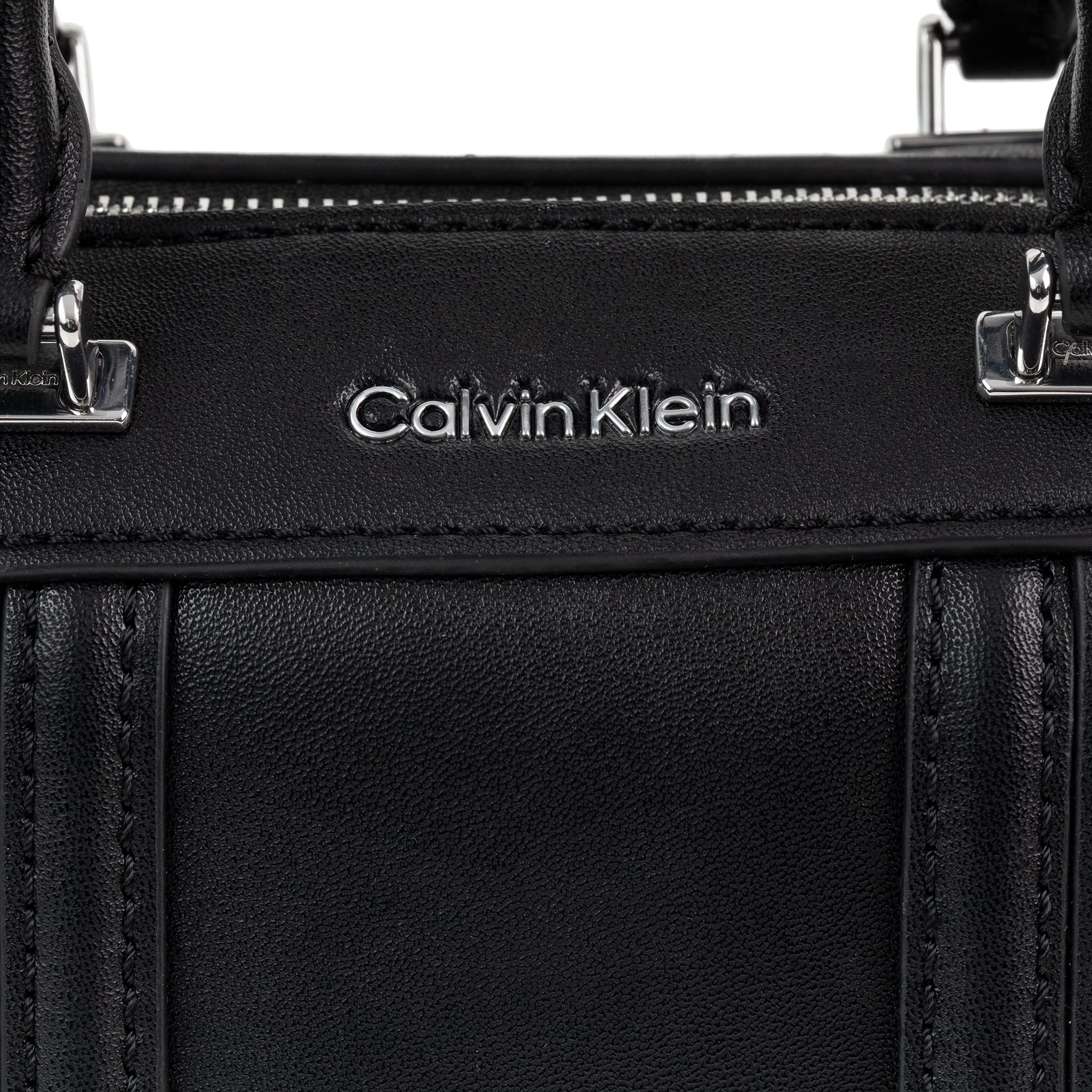 Calvin Klein Blake Top Zip Mini Satchel Crossbody, Almond/Taupe/Cherub White Logo,One Size