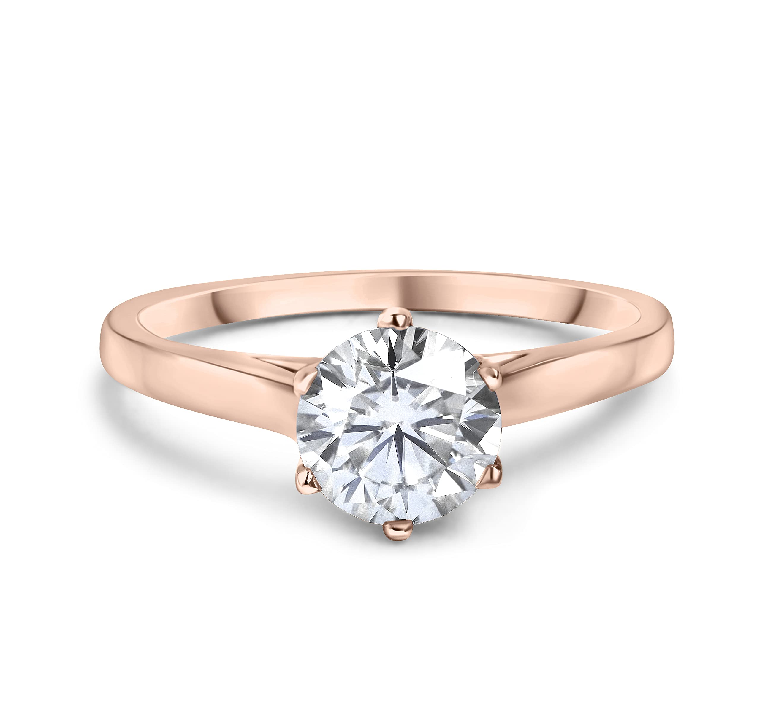 Buy Jewels 10k Solid Gold 6 Prong Round Moissanite Solitaire Engagement Ring for Women 1ct DEW G-H Color VVS1 Quality (Rose Gold, 6)