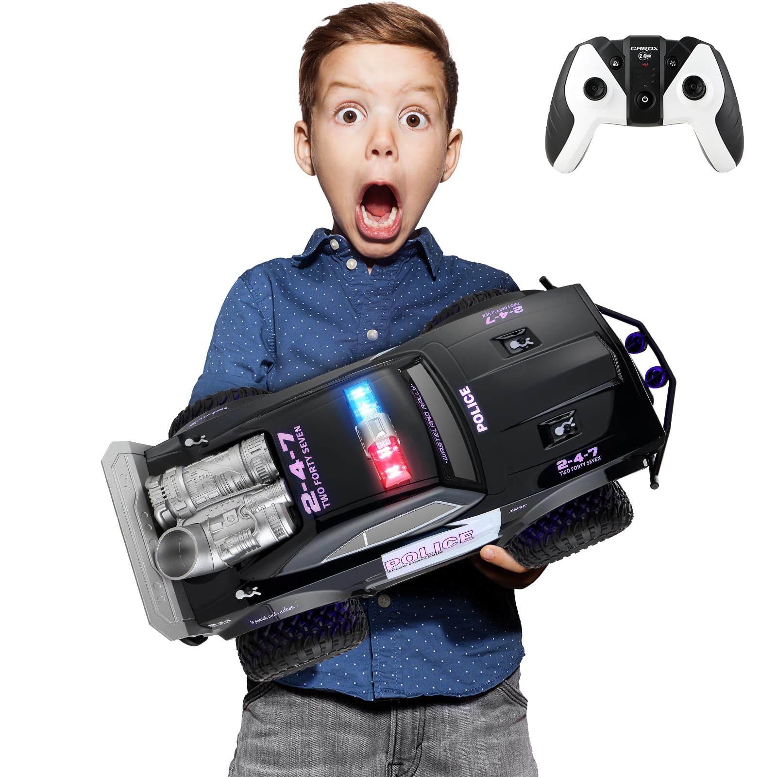 Carox Remote Control Car Large Size, 1/10 Big RC Trucks,15km/h with Two 7.4V Batteries, 2.4Ghz All Terrain Big Tires Remote Control Car, LED Headlight Buggy, Gift for 6-12 Boys,OX41