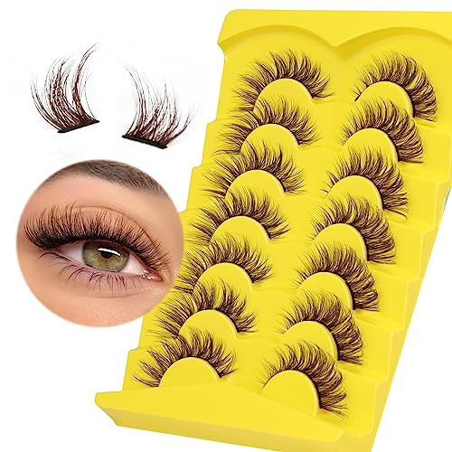Brown Lash Clusters Natural Looking 3D Wispy Brown Eyelash Extensions 56 Pcs DIY Fluffy Individual Lashes by Mavphnee