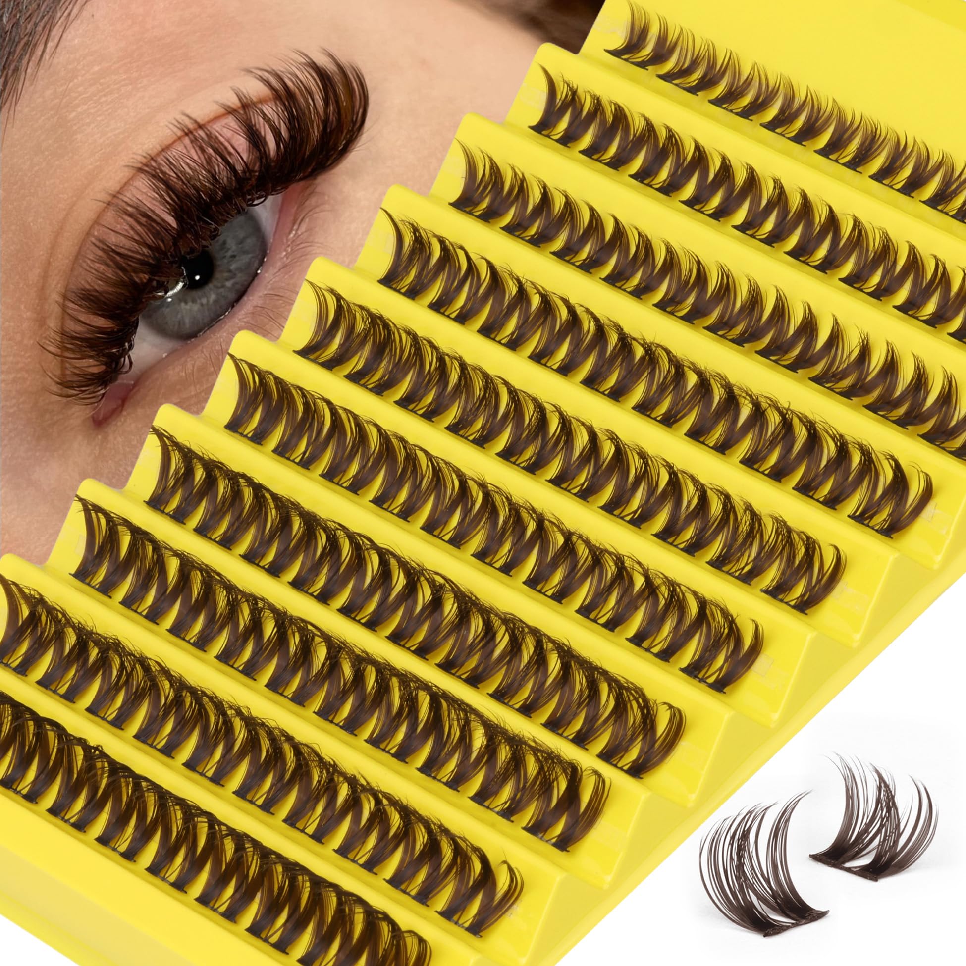Brown Lash Clusters 100 Pcs Natural Wispy Eyelash Extensions 8-16MM Mixed Lengths DIY False Lashes CC Curl Brown Cluster Lashes Pack by Mavphnee