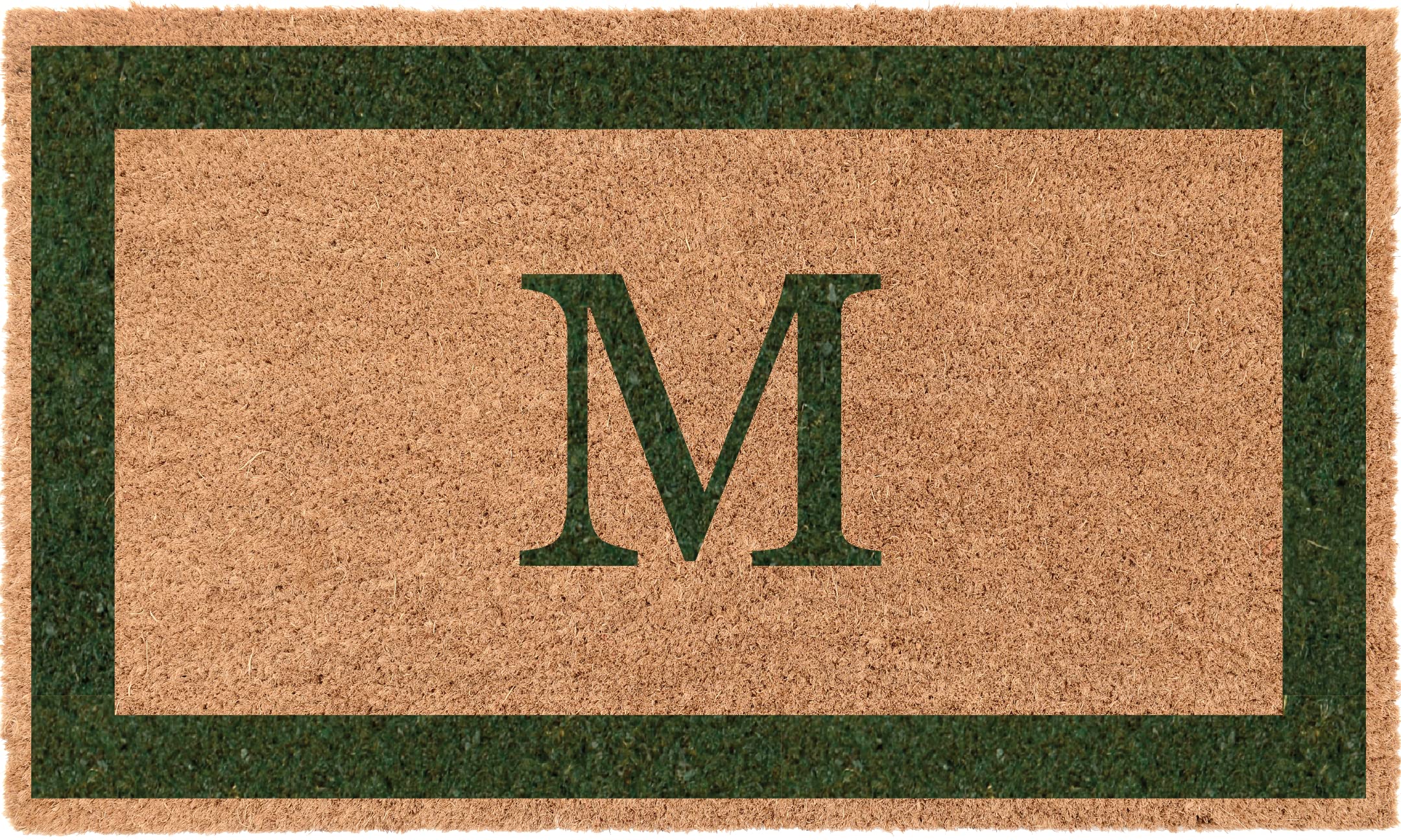 COCO MATS 'N MORE Outdoor Door Mat Personalized Monogram, Green 18" x 30" | Unique Housewarming Gifts for New Home | Minimal Shedding | Tough Coir Bristles Scrapes Dirtiest Shoes