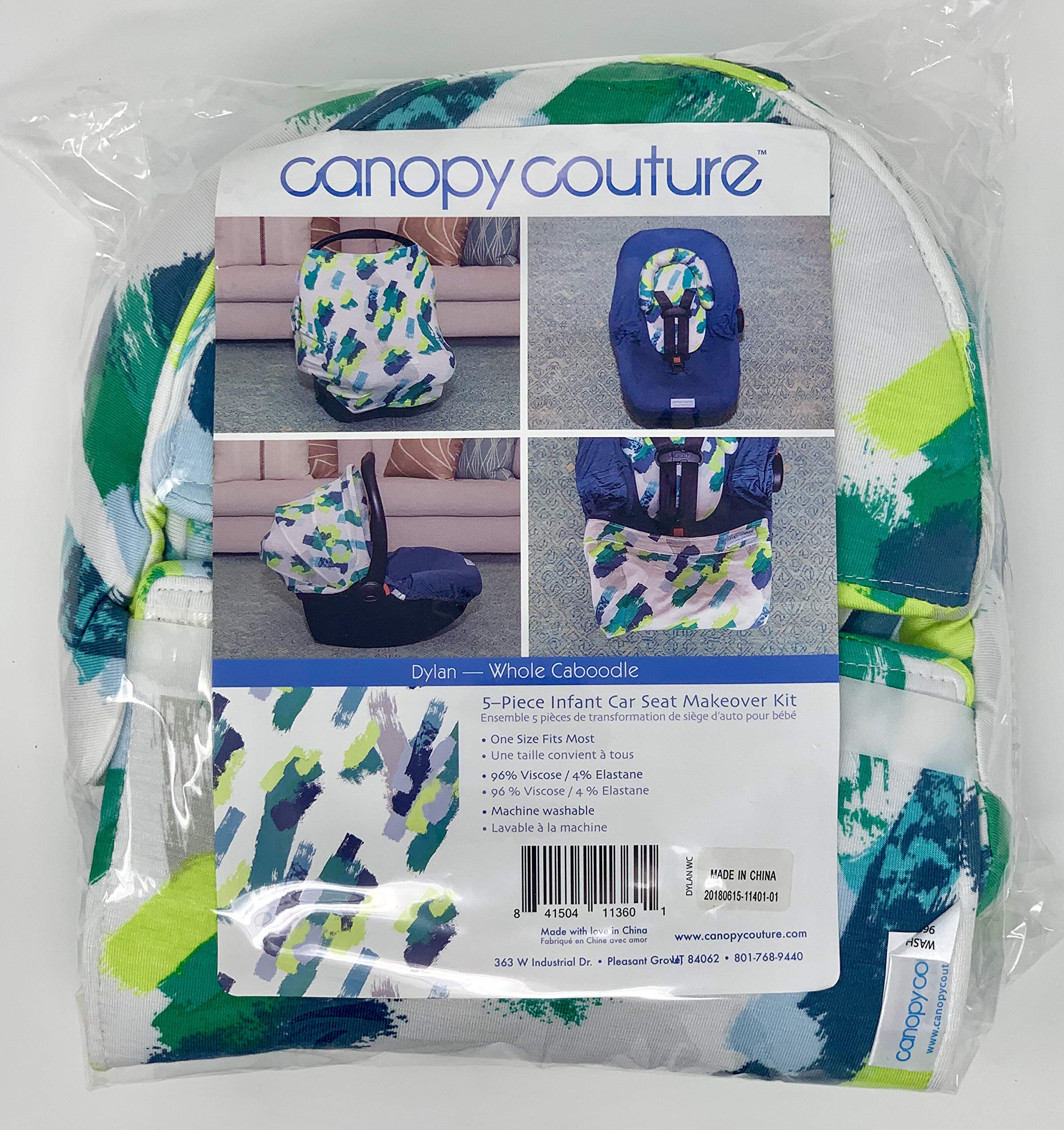 Carseat Canopy Whole Caboodle 5 Piece Set, Soft Jersey Stretch Material - Dylan Green