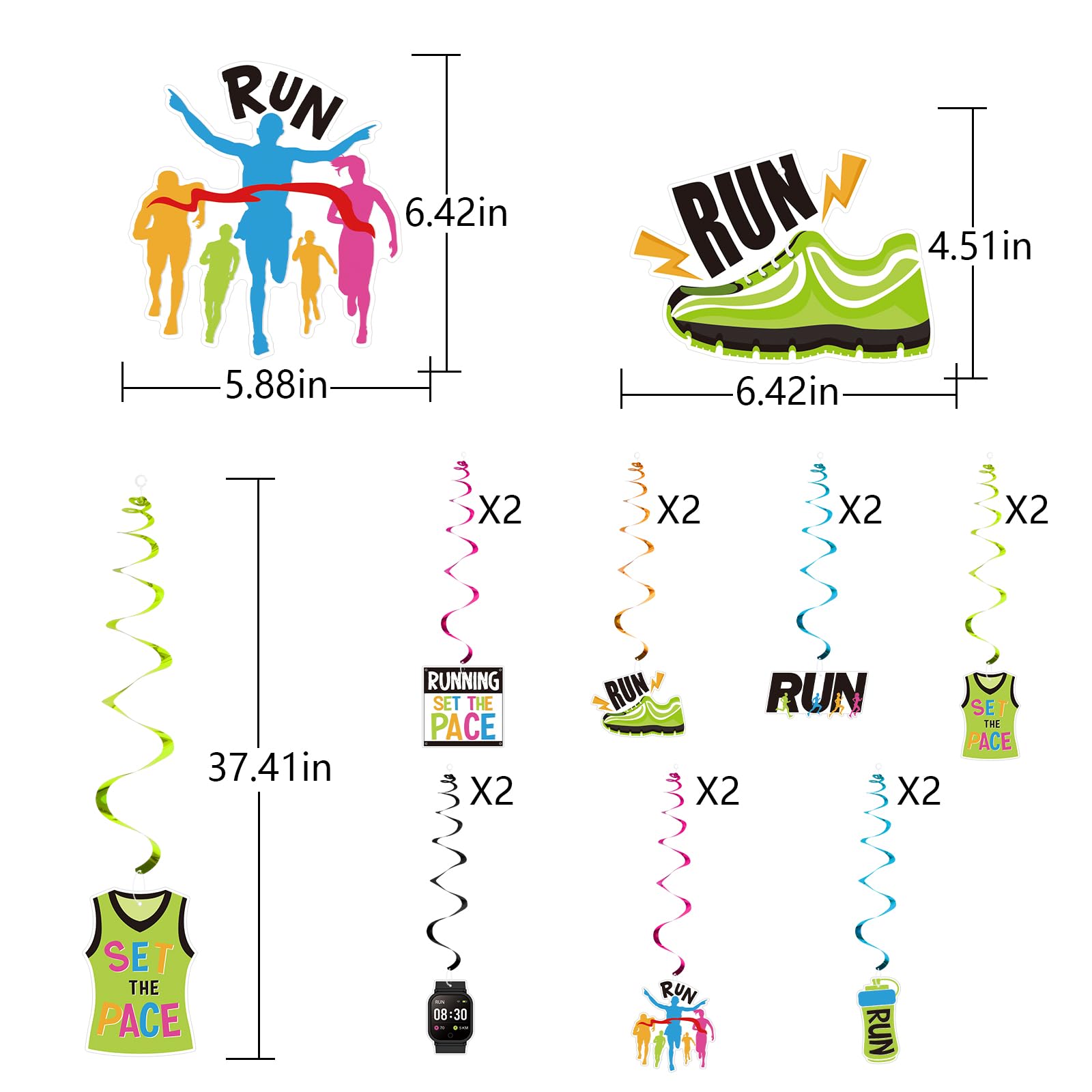 FOZEE Runner Marathon Hanging Swirls, Running Celling Decoration, Marathon Party Hanging Decor, Running Themed Birthday Party Decoartions, 14PCS
