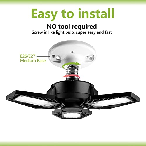 Pinegreen Lighting Garage Light, 50W LED Shop Light, 6000LM 5000K Daylight LED Garage Ceiling Lights with 3 Adjustable Panels Deformable Garage Lighting E26 Base (2 Pack)