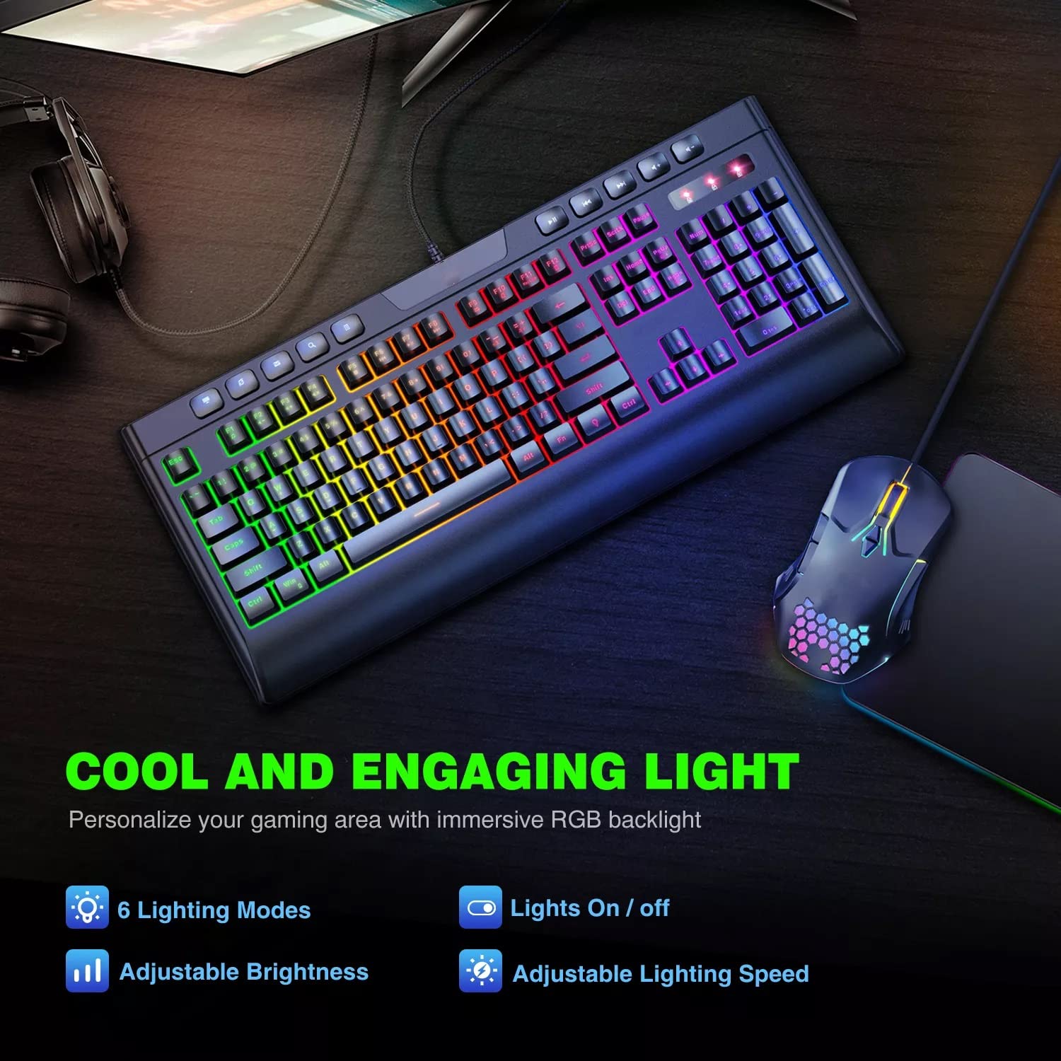 EXHNLE RGB Gaming Keyboard and Mouse Combo, 104 Keys Computer Keyboard and Gaming Mouse, with 104 Key Computer PC Gaming Keyboard for PC/Laptop