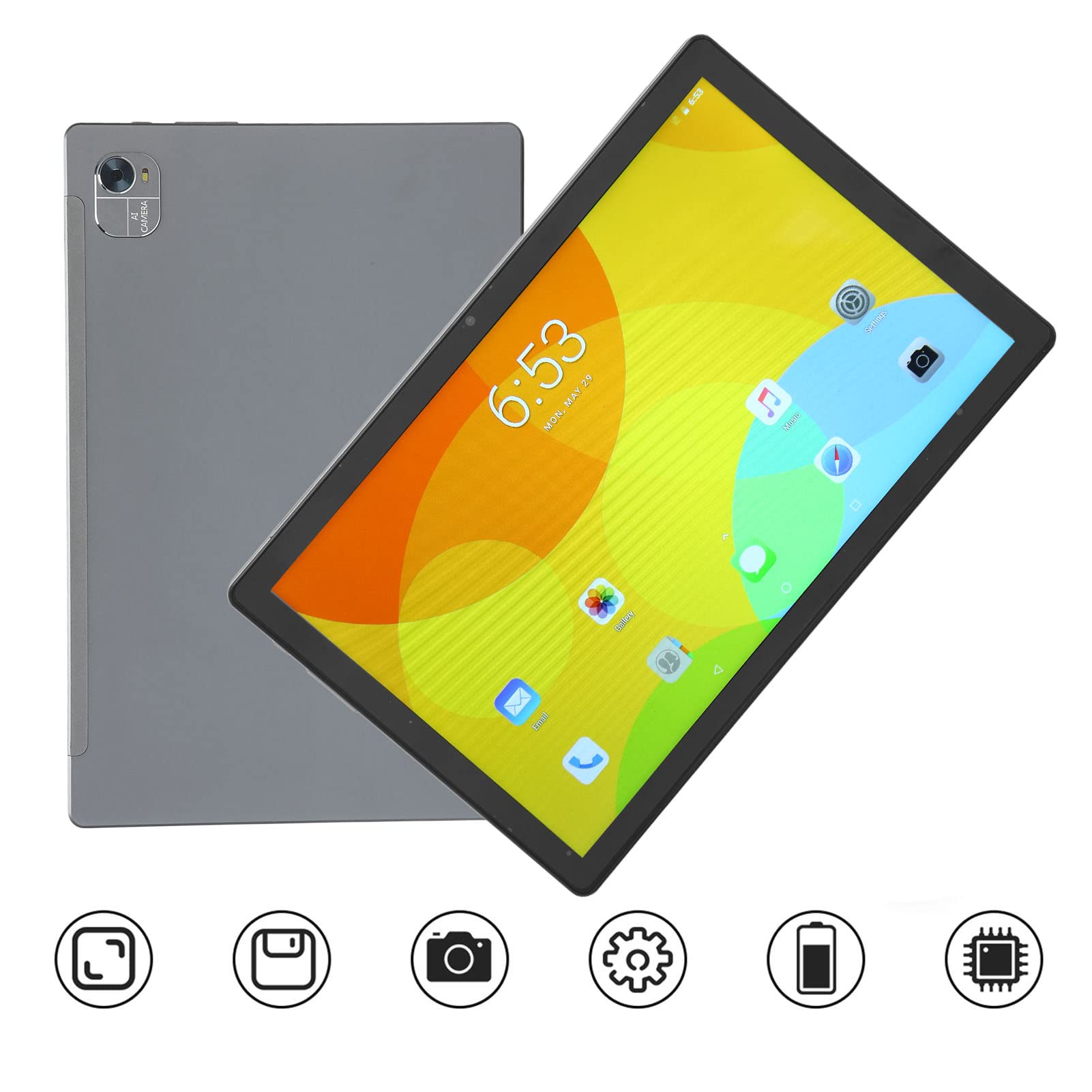 DAUERHAFT 10.1 Inch Tablet, Tablet Computer US Plug 100-240V 5G WiFi 2 in 1 Support FM GPS with Mouse for Entertainment for Android 11.0 (Grey)