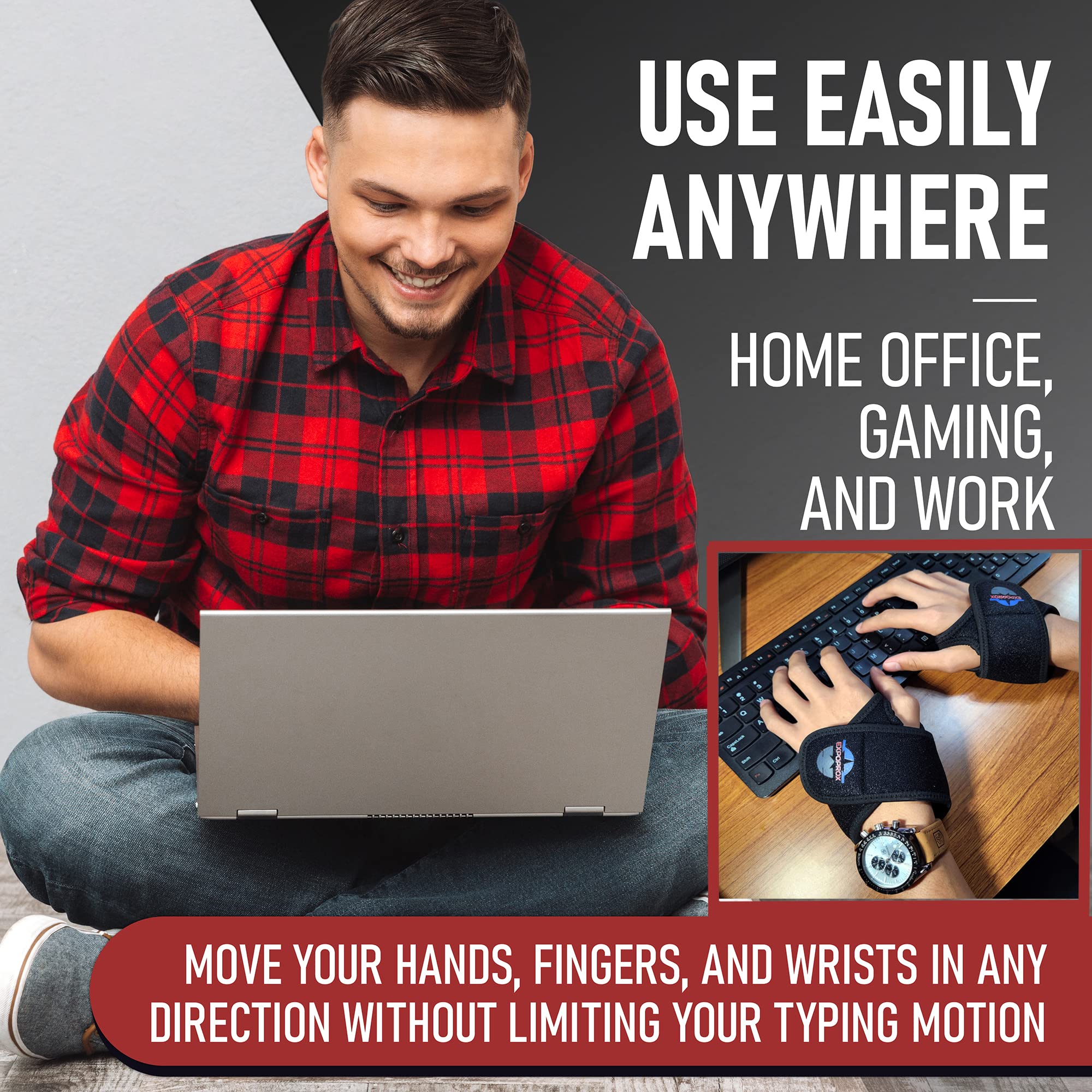 EXPOPROX-Wearable Wrist Rest Pads, 2 Pc. Set, Ergonomic Mouse and Keyboard Support Cushions to Reduce Joint Stress, Tension, and Carpal Tunnel Pain, Adjustable Fit with Padded Comfort