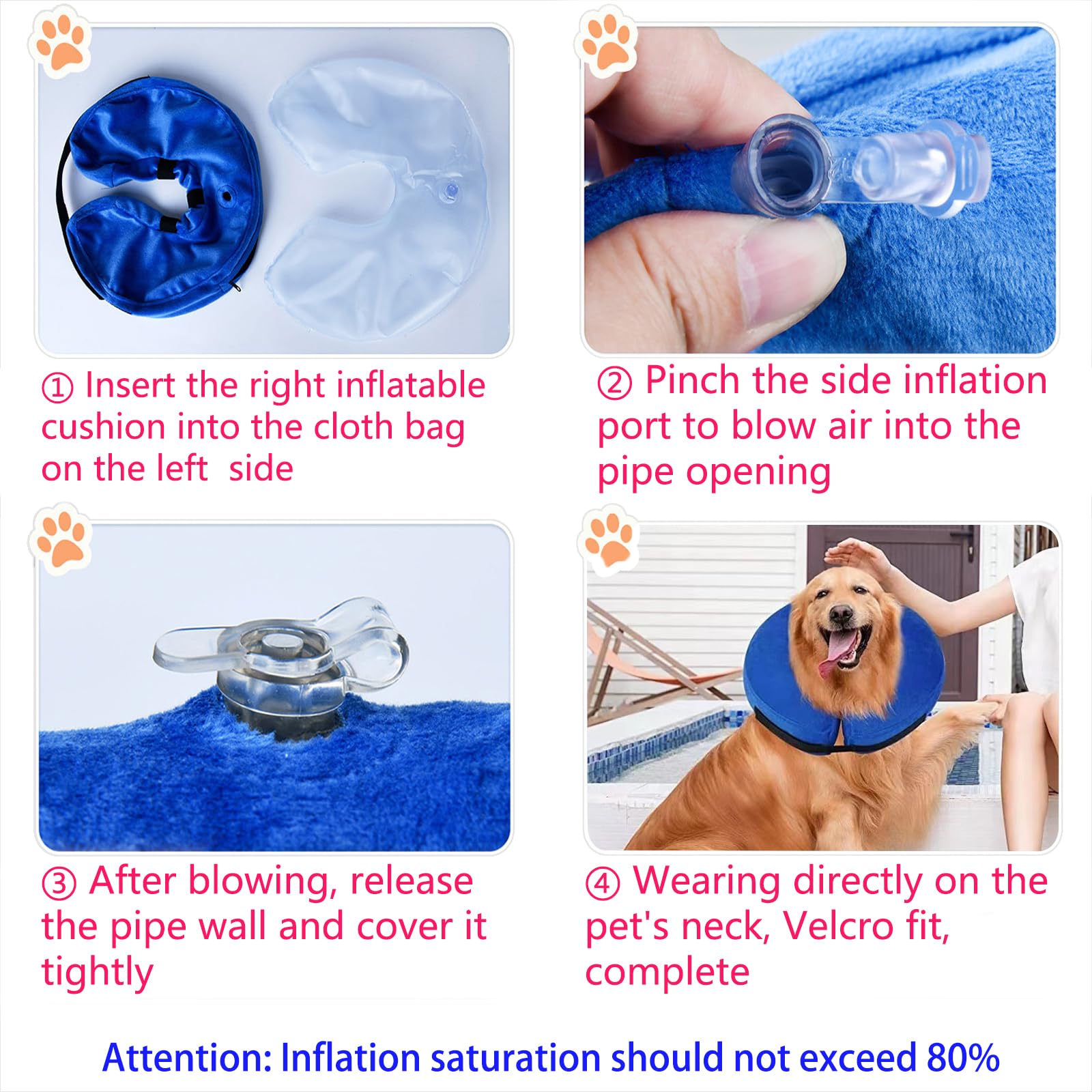 Dog Cone Collar, Inflatable Dog Cone Soft Protective Dog Cone Collar After Surgery Alternative E Collar Cone for Dogs and Cats Blue L (15-19") 