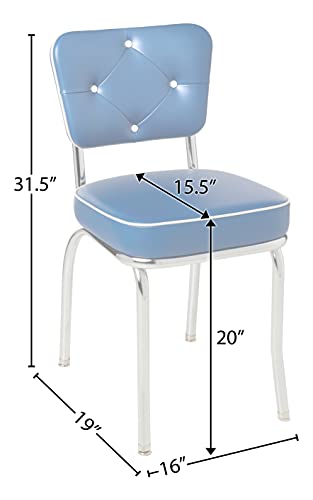 Richardson Seating Chrome Diner Chair with Button Tufted Back and 2" Box Seat, NULL, Metal, Royal Blue